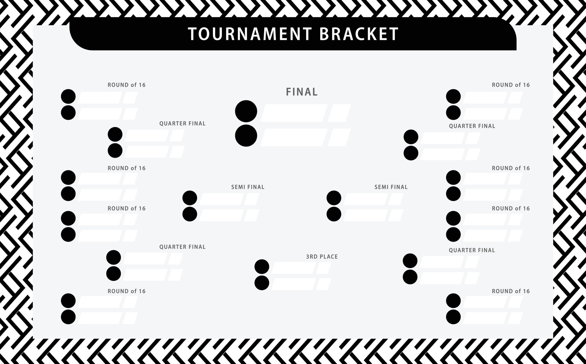 Monochrome Vector Tournament Bracket With Diagonally Placed Lines