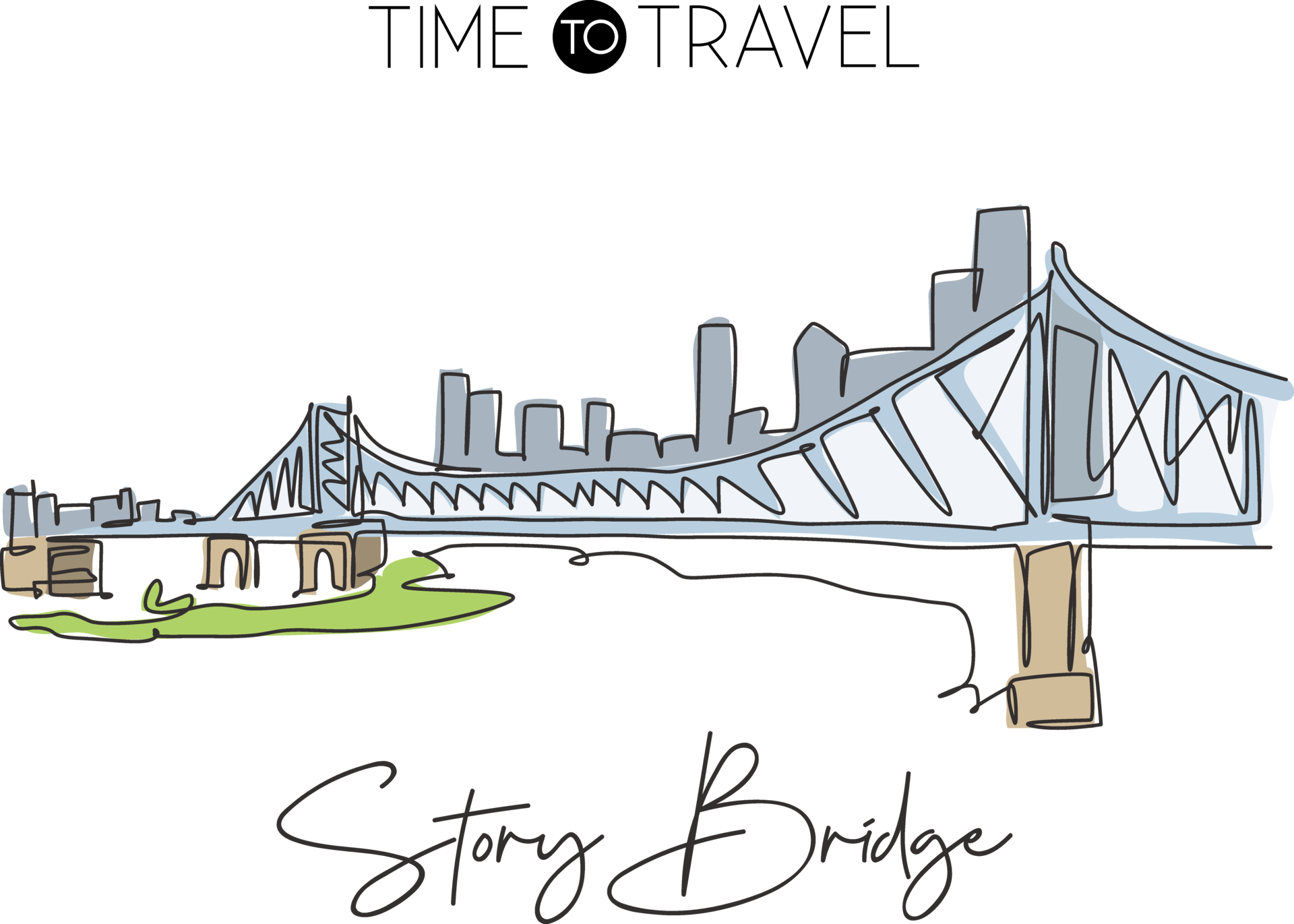 One Single Line Drawing Story Bridge Landmark World Famous Iconic In