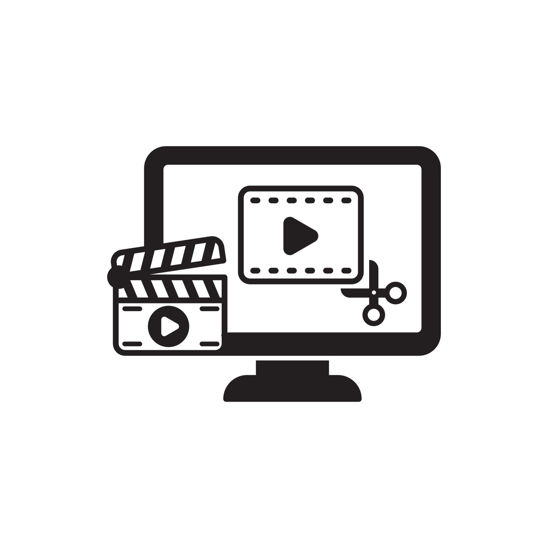 Video Editing Icon With Glyph Style And Black Color On Isolated