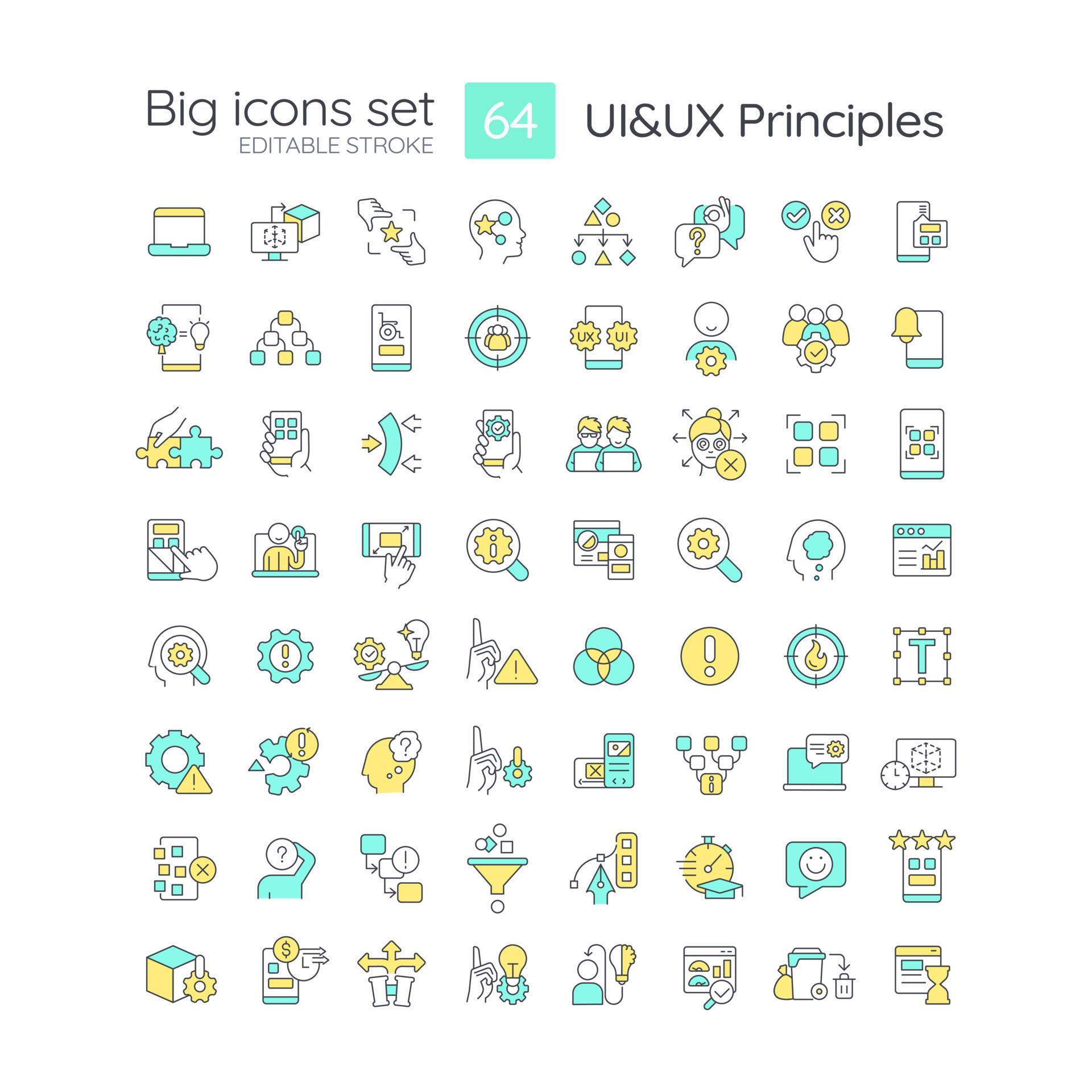 Ui Ux Principles Rgb Color Big Icons Set User Experience Design