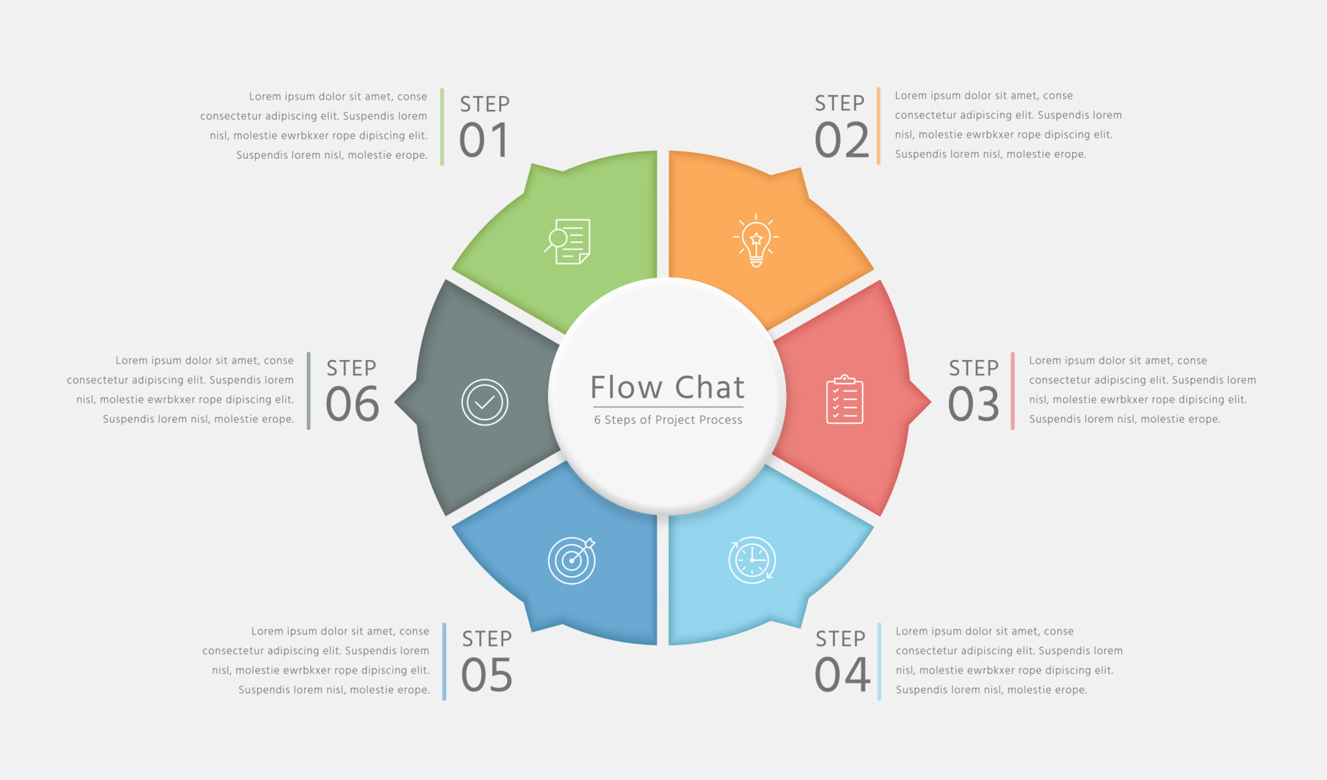 Circle Chart Infographic With 6 Project Process Steps In Colorful