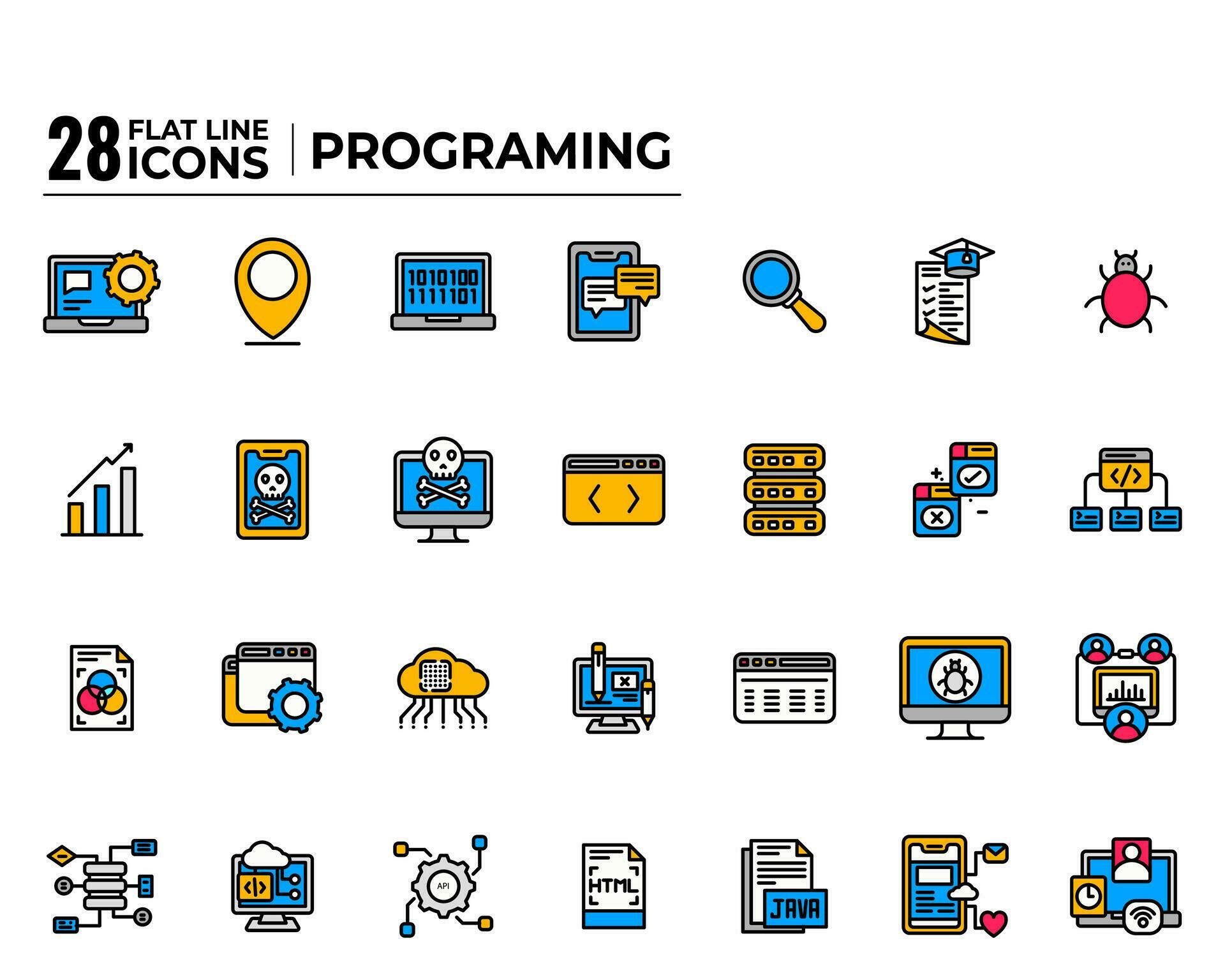 Colorful Flat Programming Icon Set Vector Art At Vecteezy