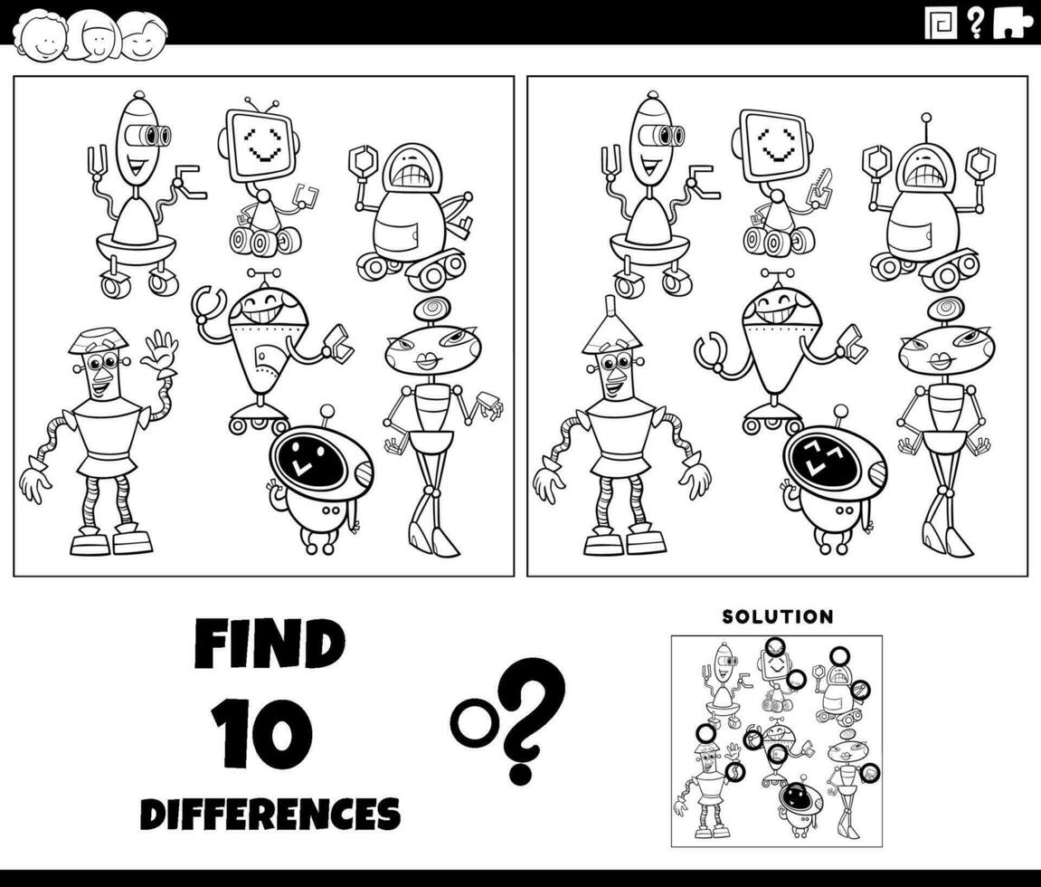 Differences Activity With Cartoon Robots Coloring Page 25385024 Vector