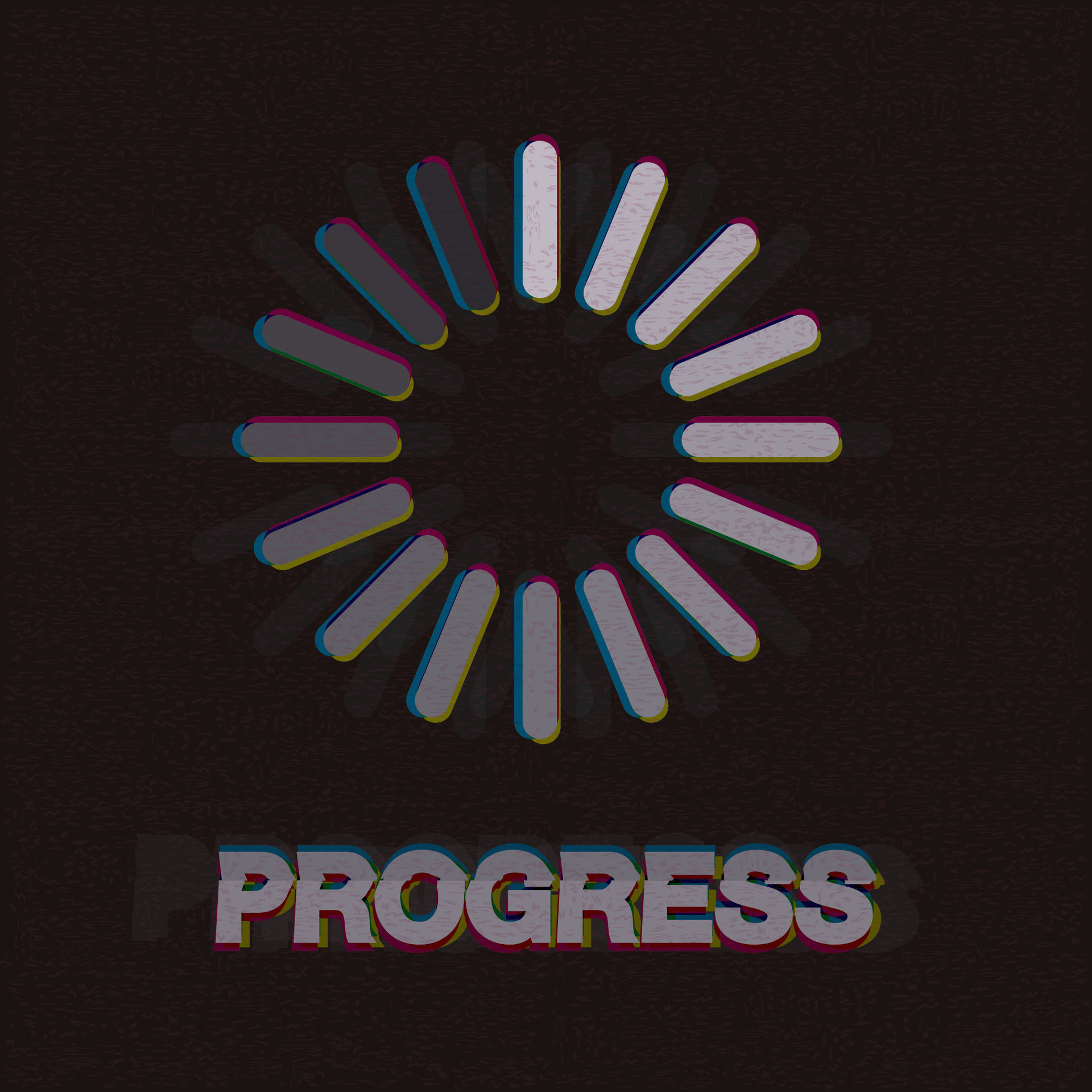 PROGRESS Word With Loading Circle CMYK Colors Overlap Transparent Riso