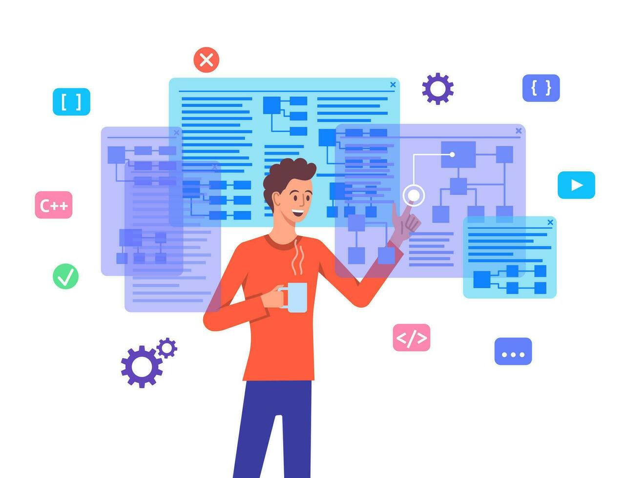 Cartoon Color Character Person Programmer Engineering And Web