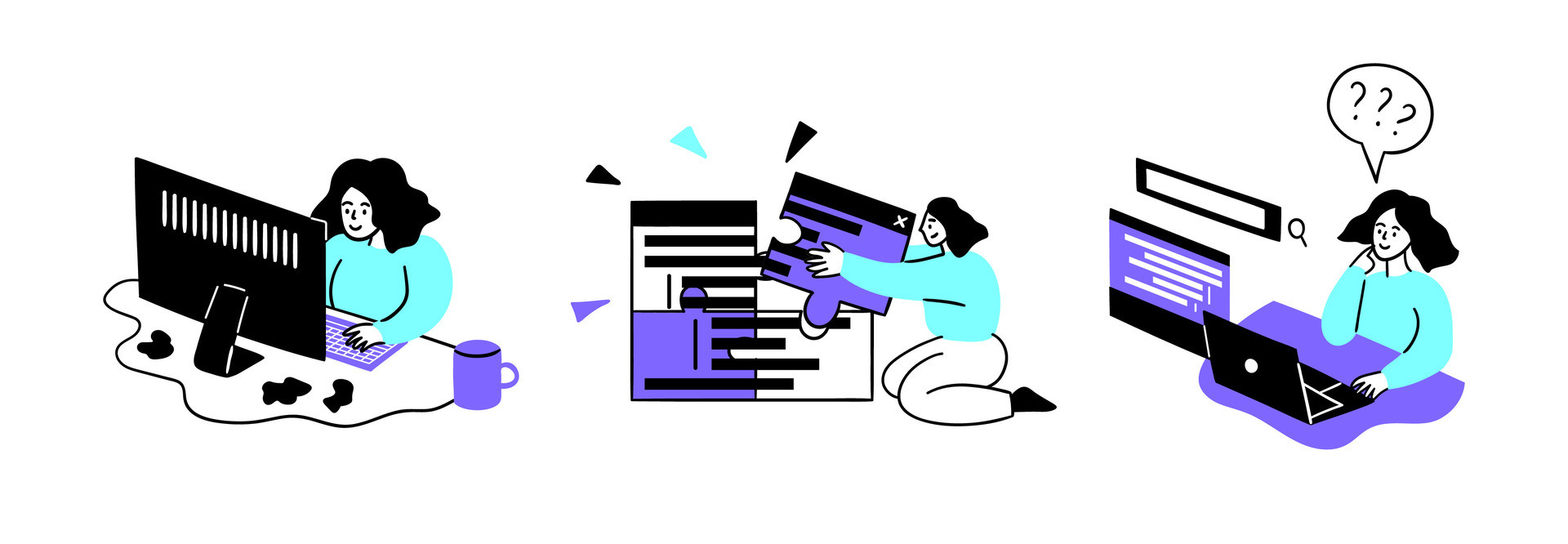 Cartoon Color Web Development Concept Scenes Set Vector 28291694