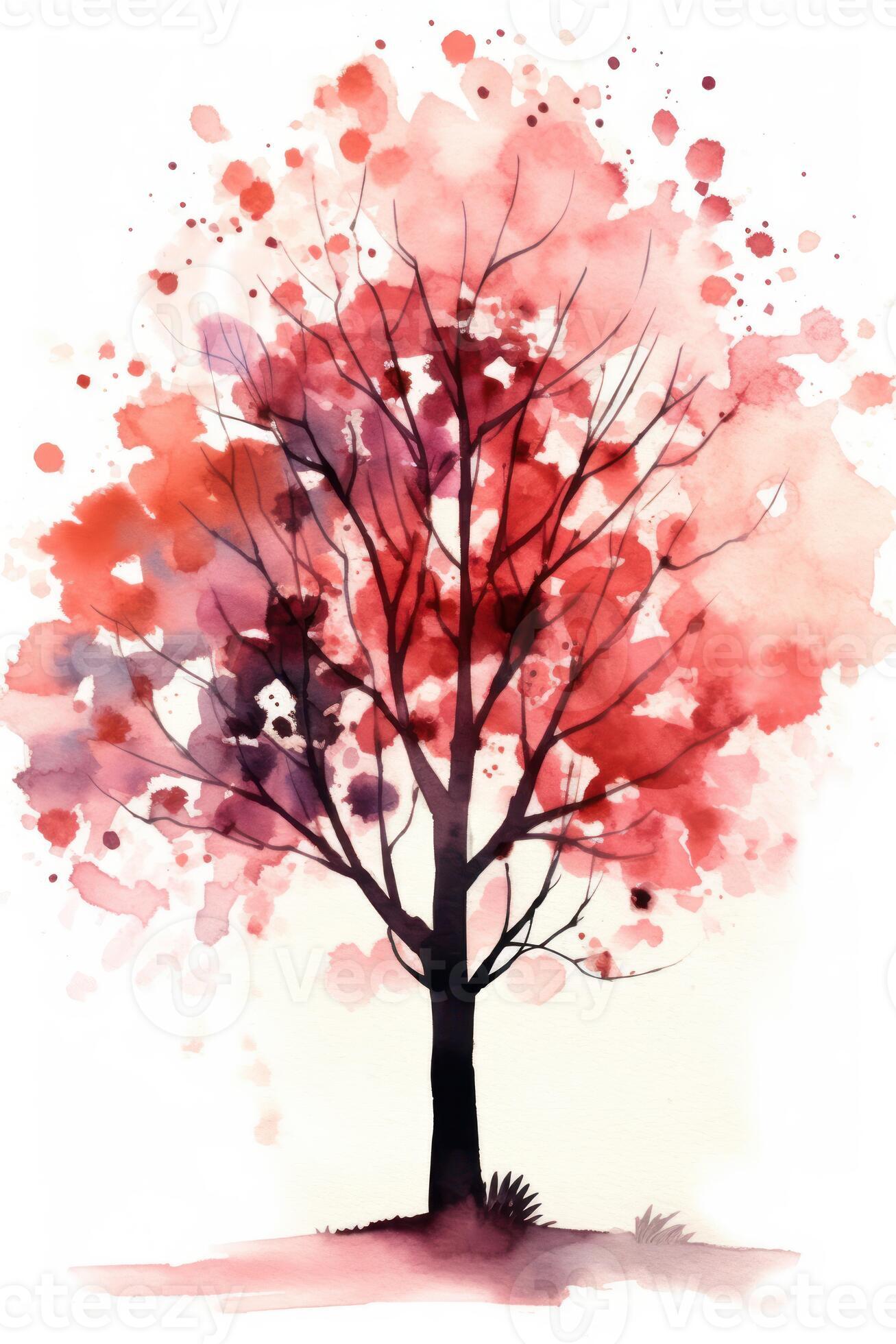 Watercolor Style Redbud Tree Painting With Minimalistic Design