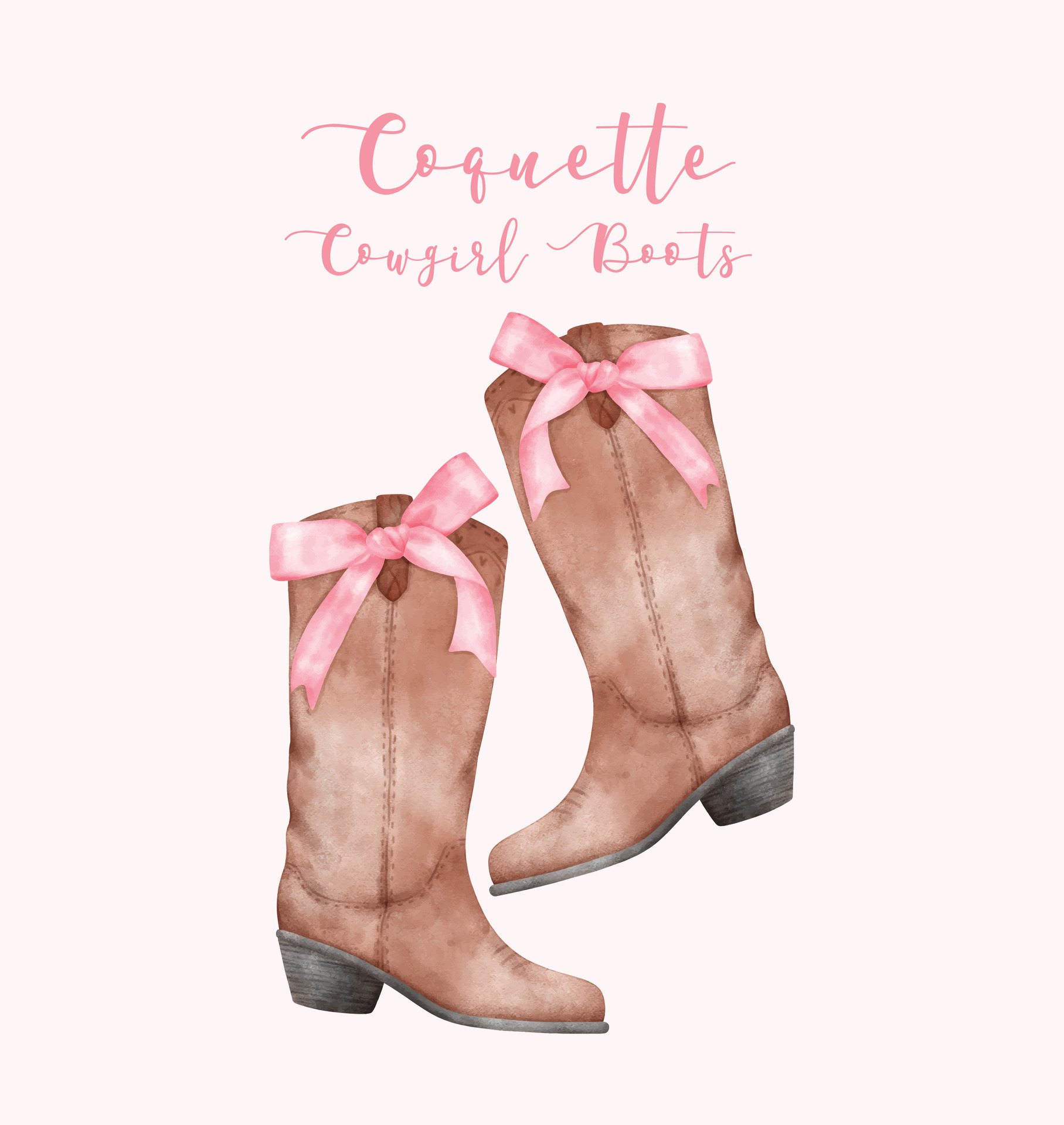 coqueta vaquera botas con rosado cinta arco acuarela estético mano