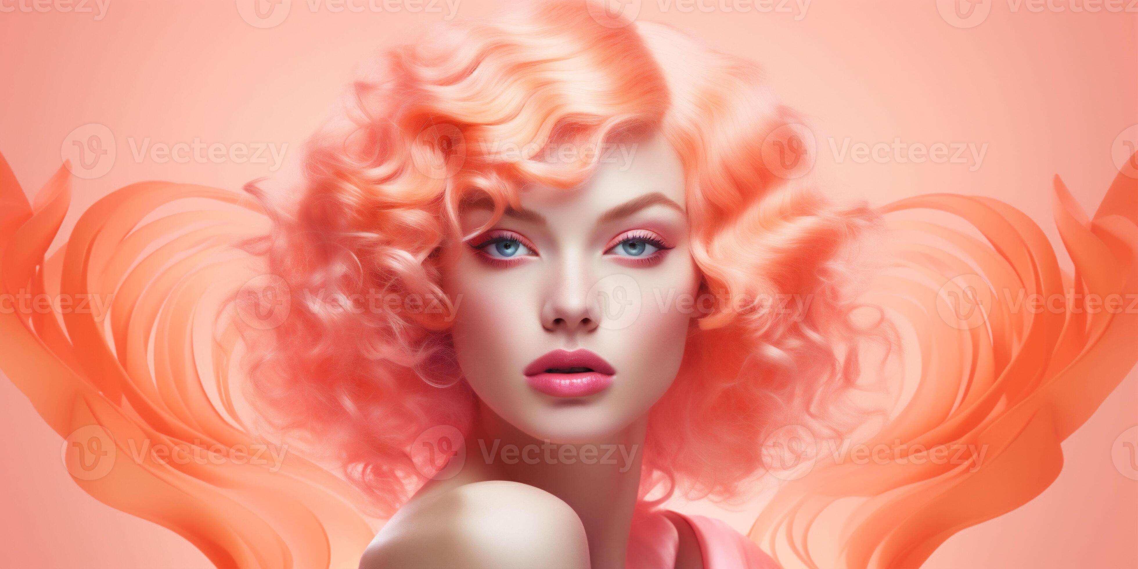 AI Generated A Naked Woman Model Staring At The Camera With Shoulder Length Curly Peach Fuzz