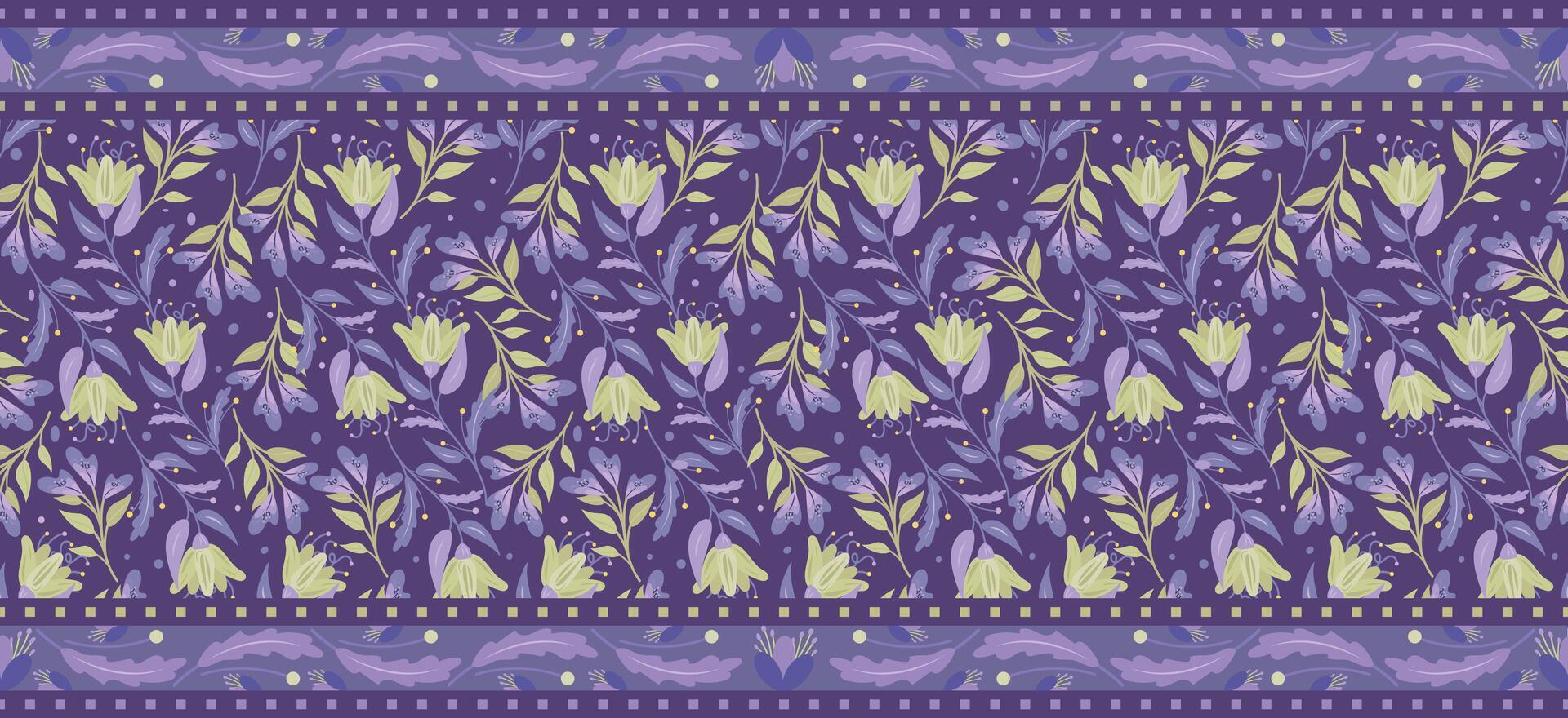 Seamless Repeat Borders With Floral Elements Can Be Used For Textiles