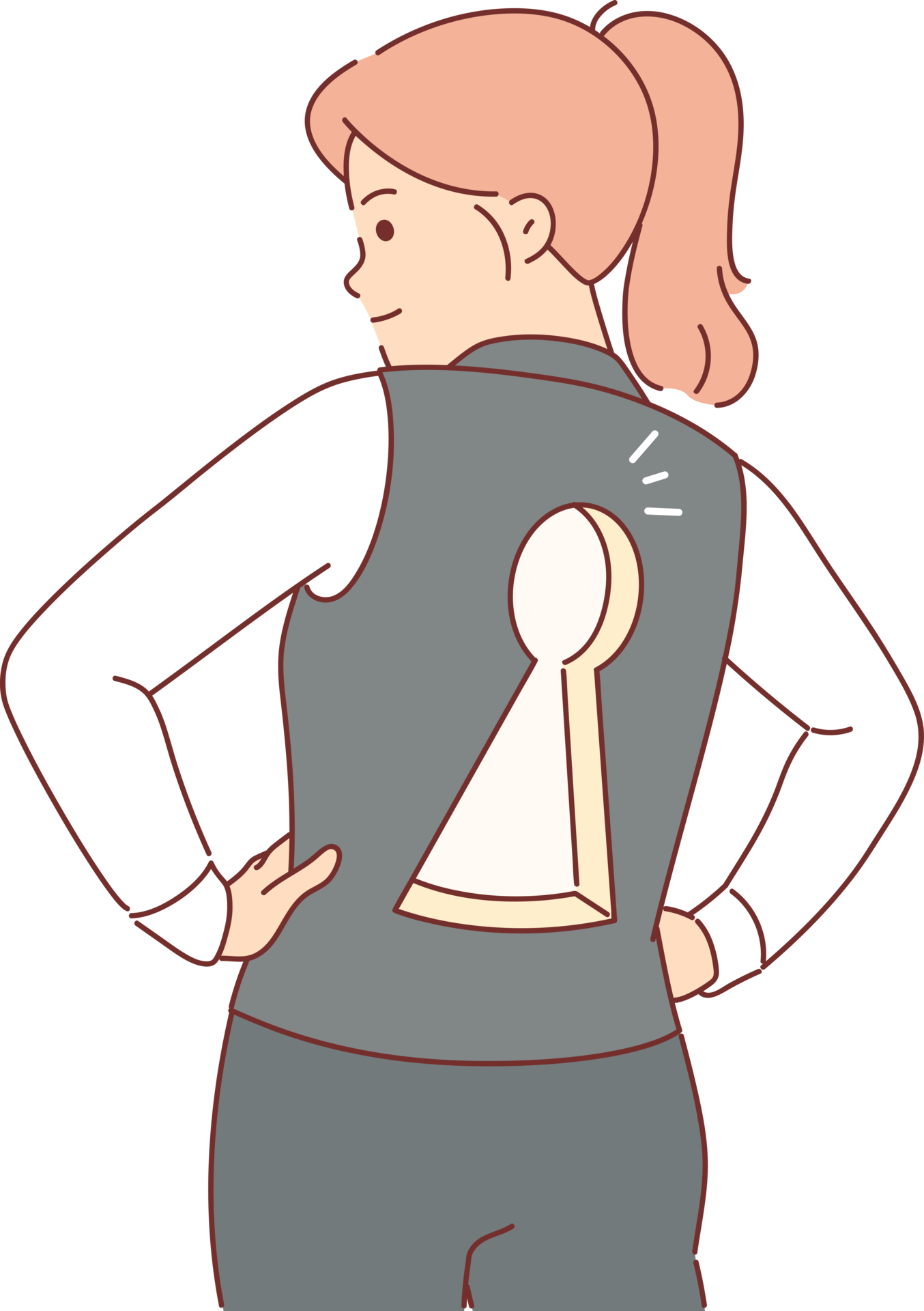 Business Woman With Keyhole On Back Reports Readiness To Solve Tasks Of