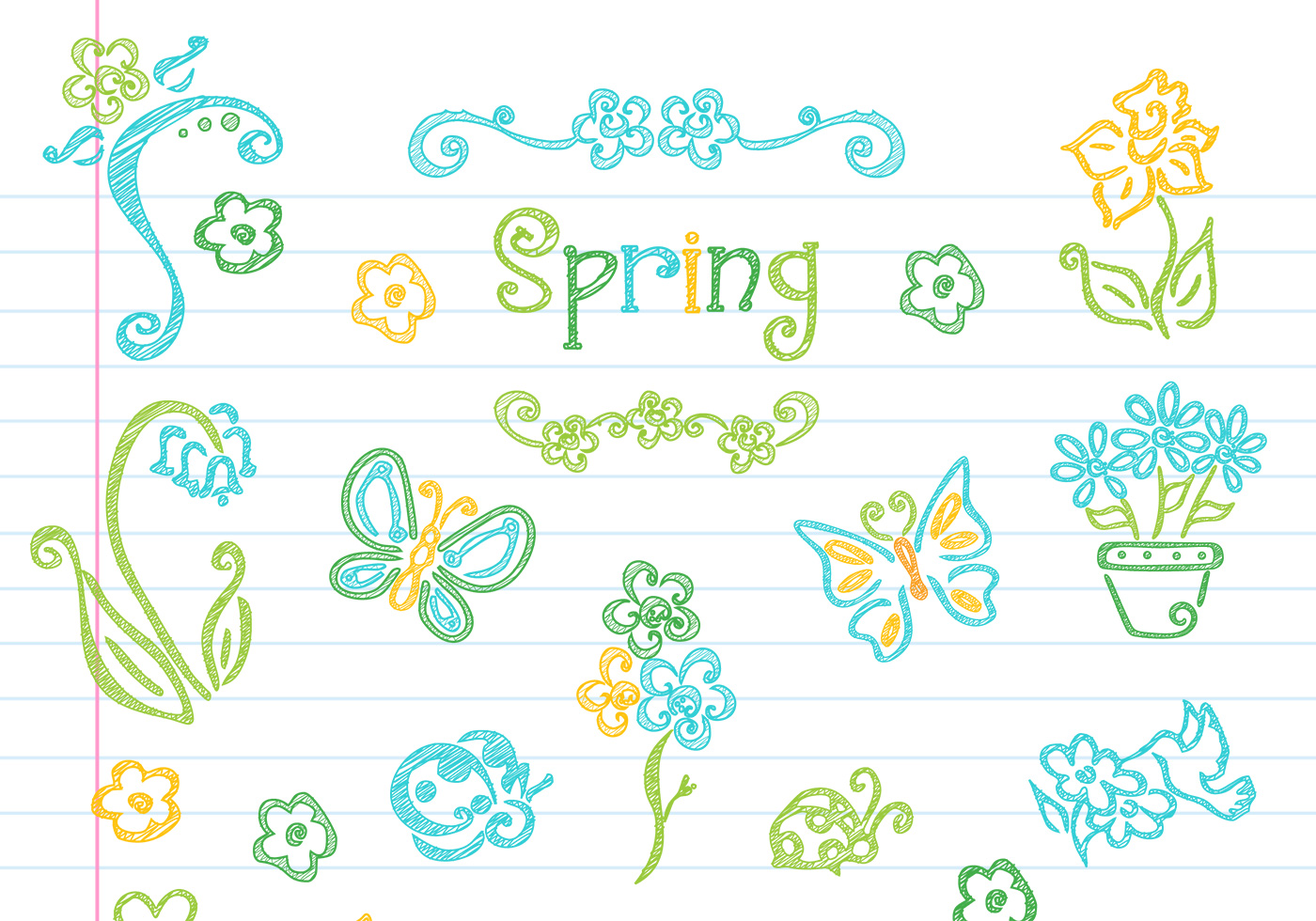 Drawn Floral Spring Elements Vector Collection 79958 Vector Art at Vecteezy