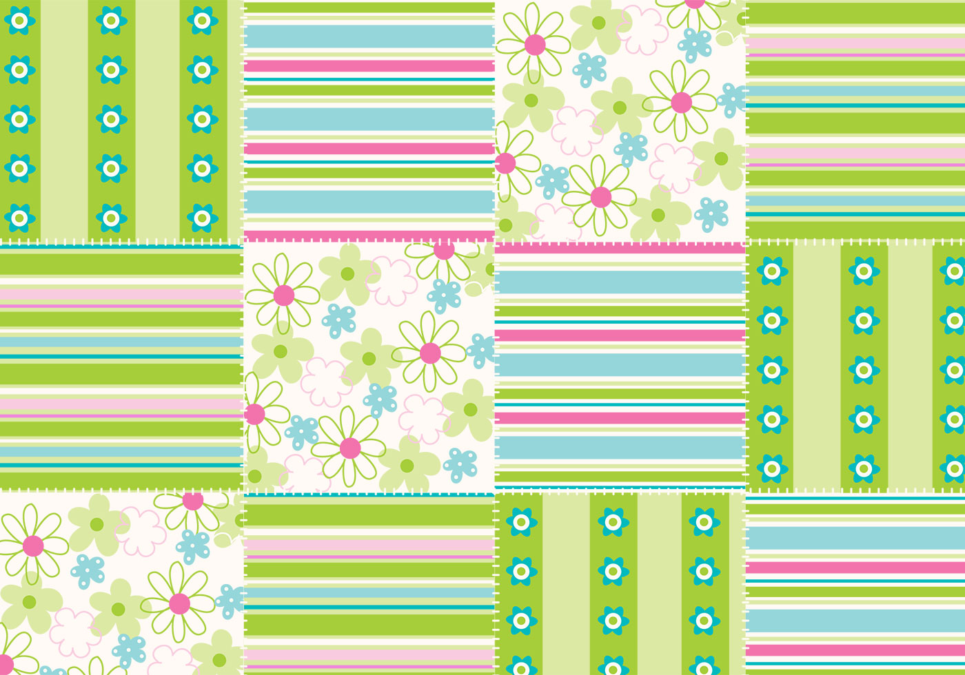 Flowers And Stripes Seamless Patchwork Vector Pattern 80294 Vector Art