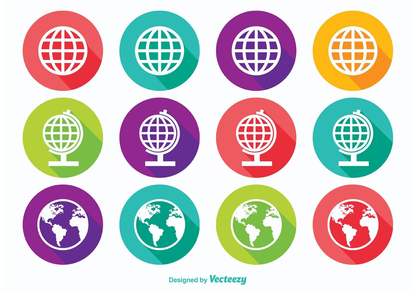 Long Shadow Earth Globe Icons 86636 Vector Art at Vecteezy