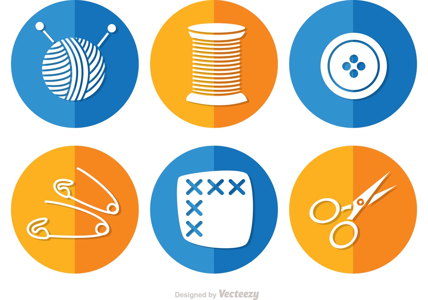 Sewing And Needlework Long Shadow Icons Vector 88272 Vector Art At Vecteezy