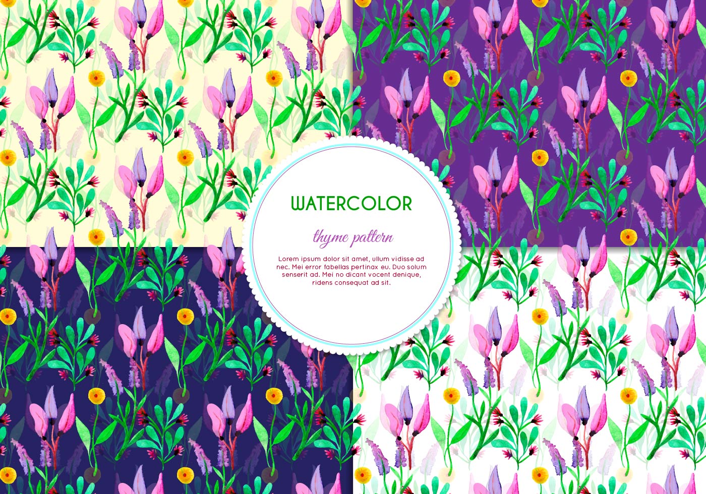 Purple Flower and Thyme Vector Patterns 120722 Vector Art at Vecteezy
