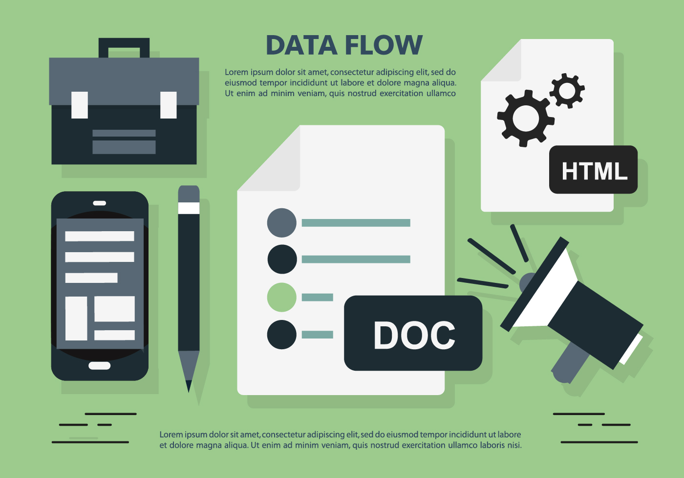 Data Flow Office Workplace Vector Illustration 126853 Vector Art at ...