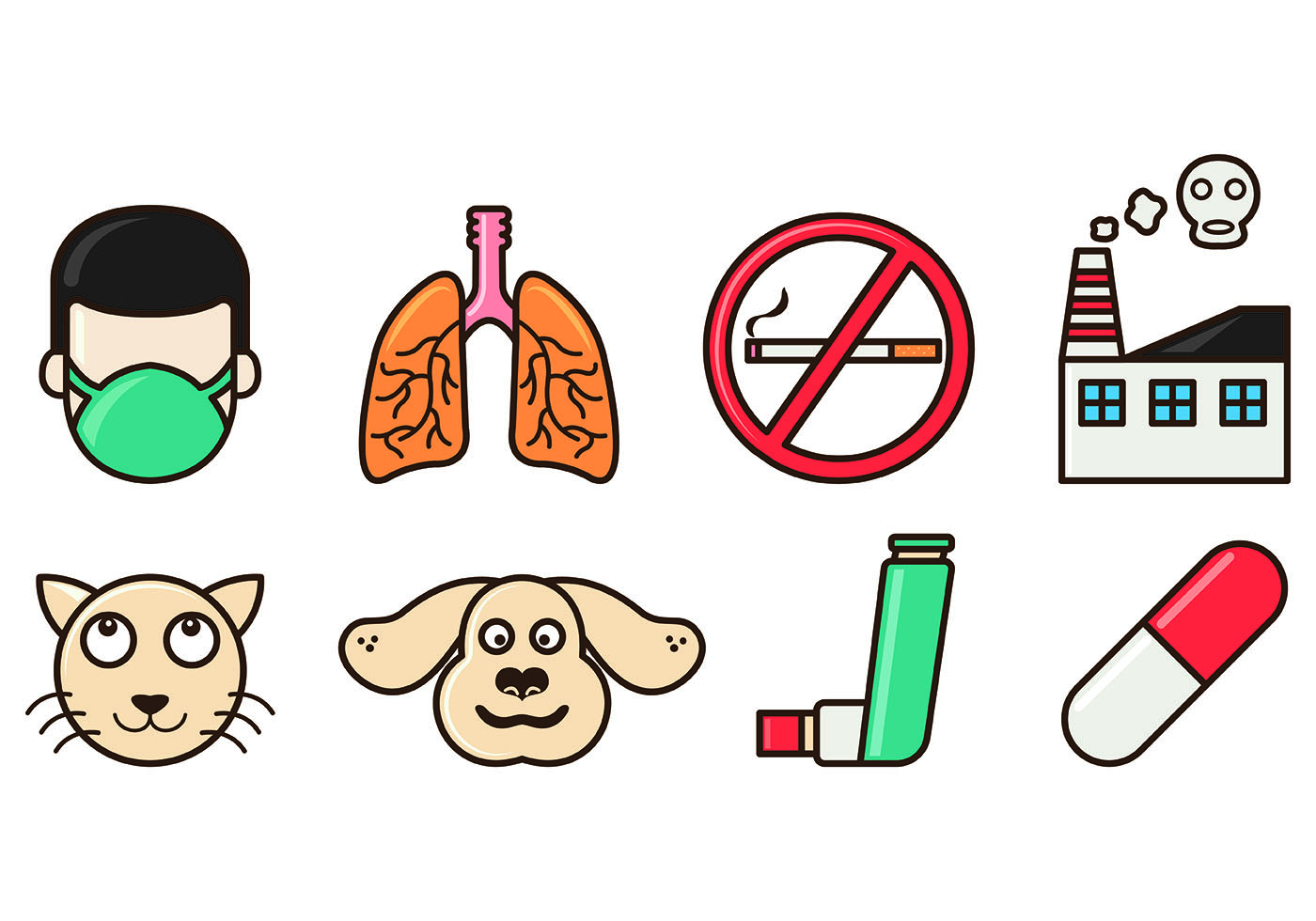Set Of Asthma Icons 142900 Vector Art At Vecteezy