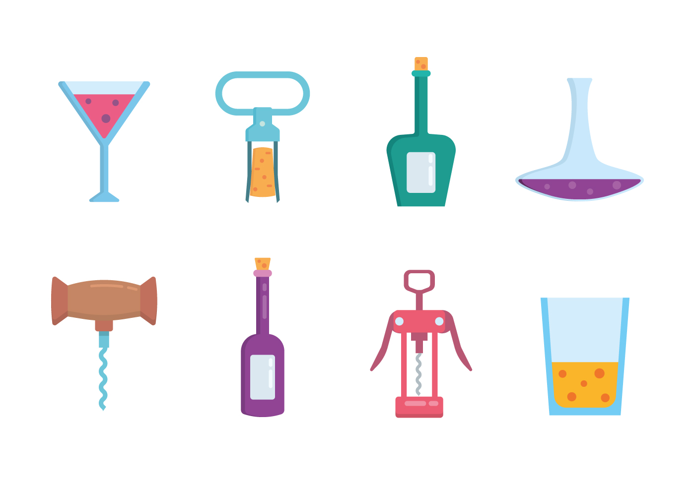 Wine Bottles Glasses And The Opener 162044 Vector Art At Vecteezy