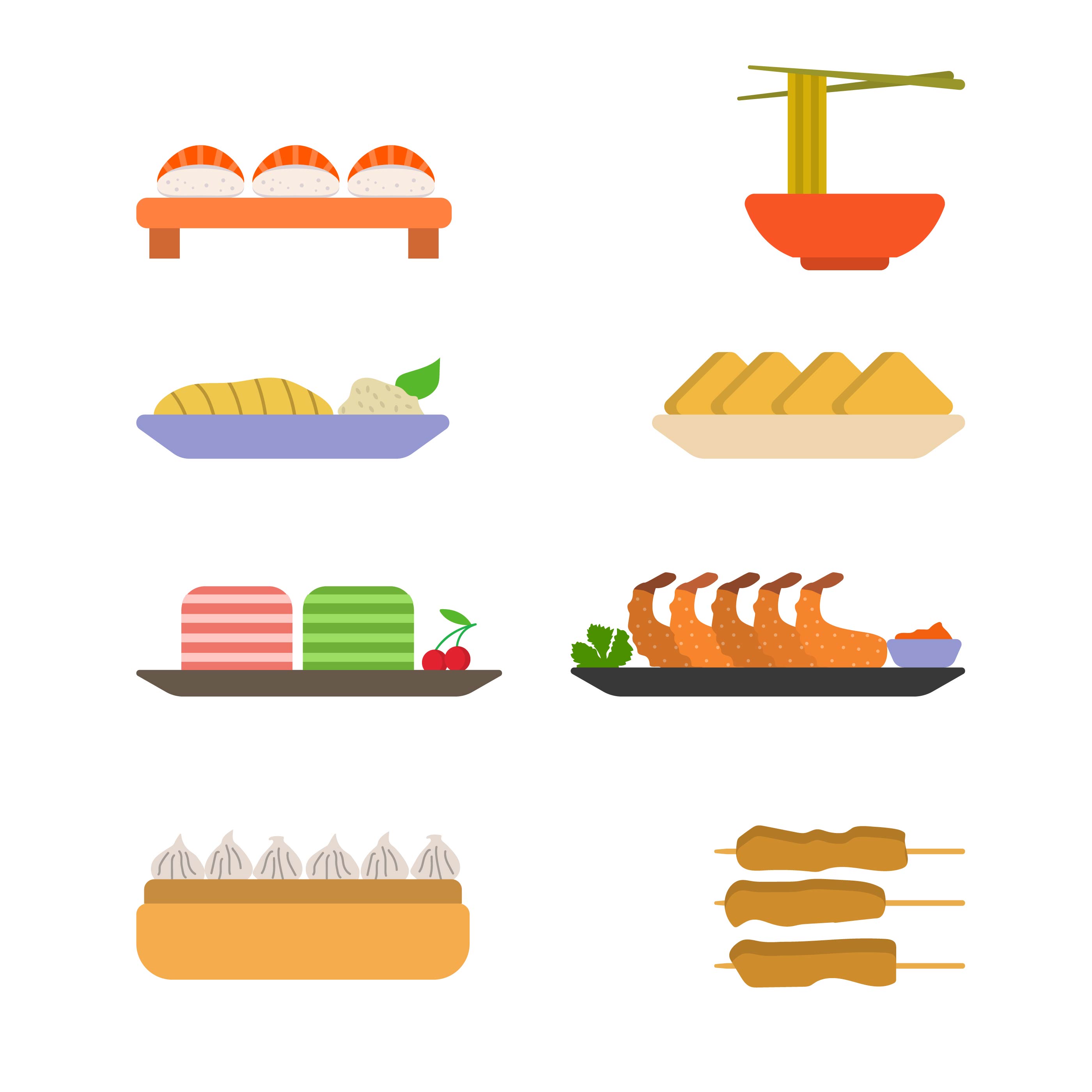 Flat Asian Food Vectors 166772 Vector Art at Vecteezy