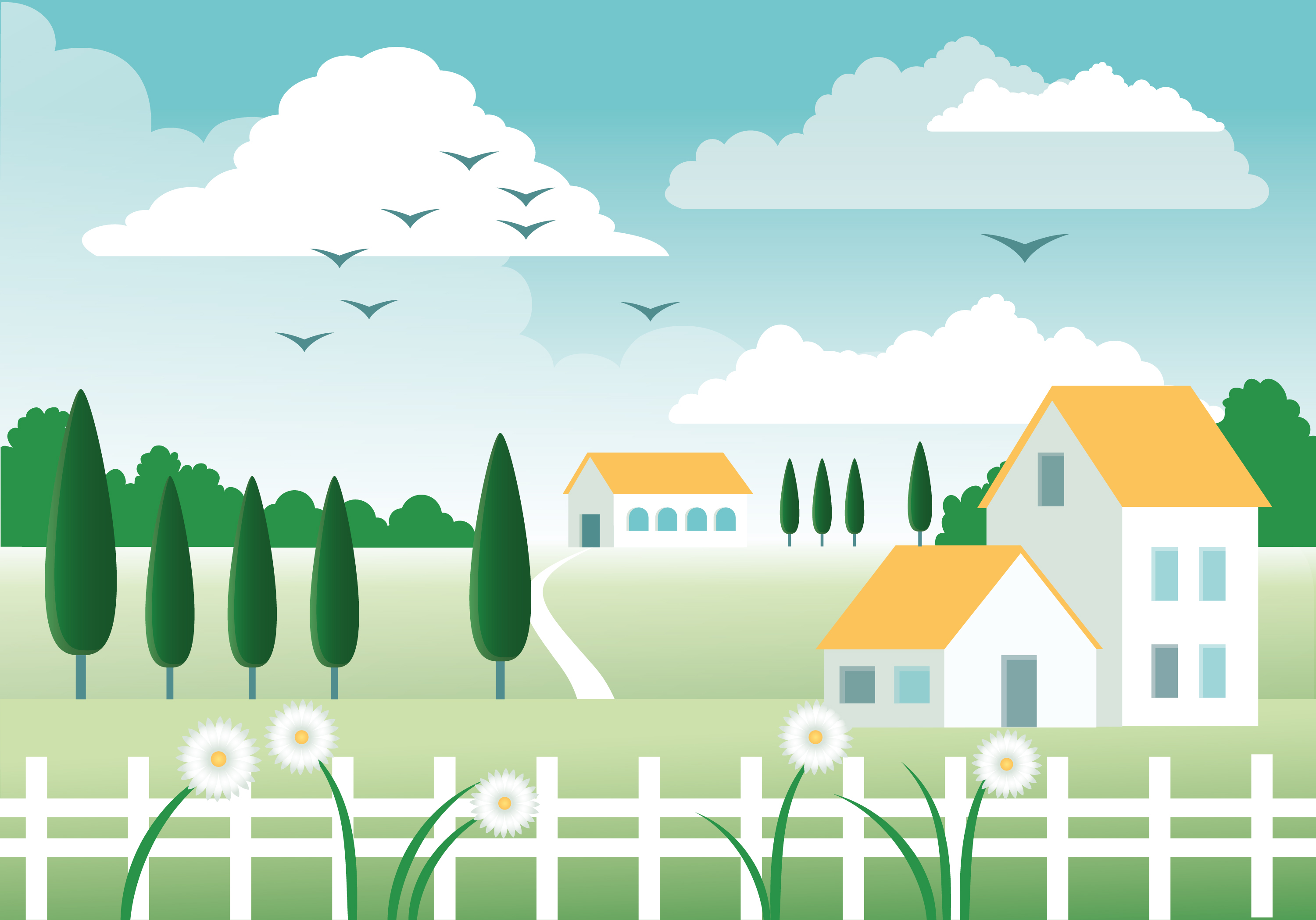 Beautiful Spring Vector Landscape Illustration 174930 Vector Art at ...