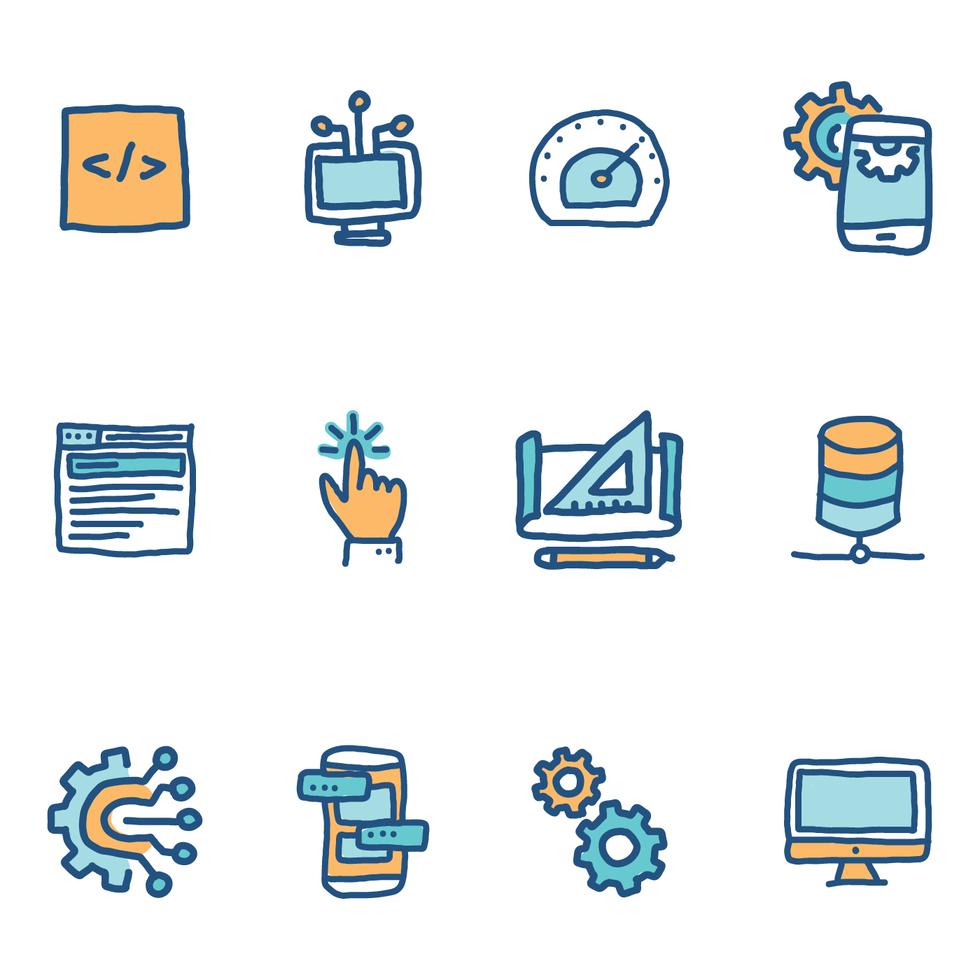 Blue Doodled Icons About Software Engineers 180312 Vector Art at Vecteezy