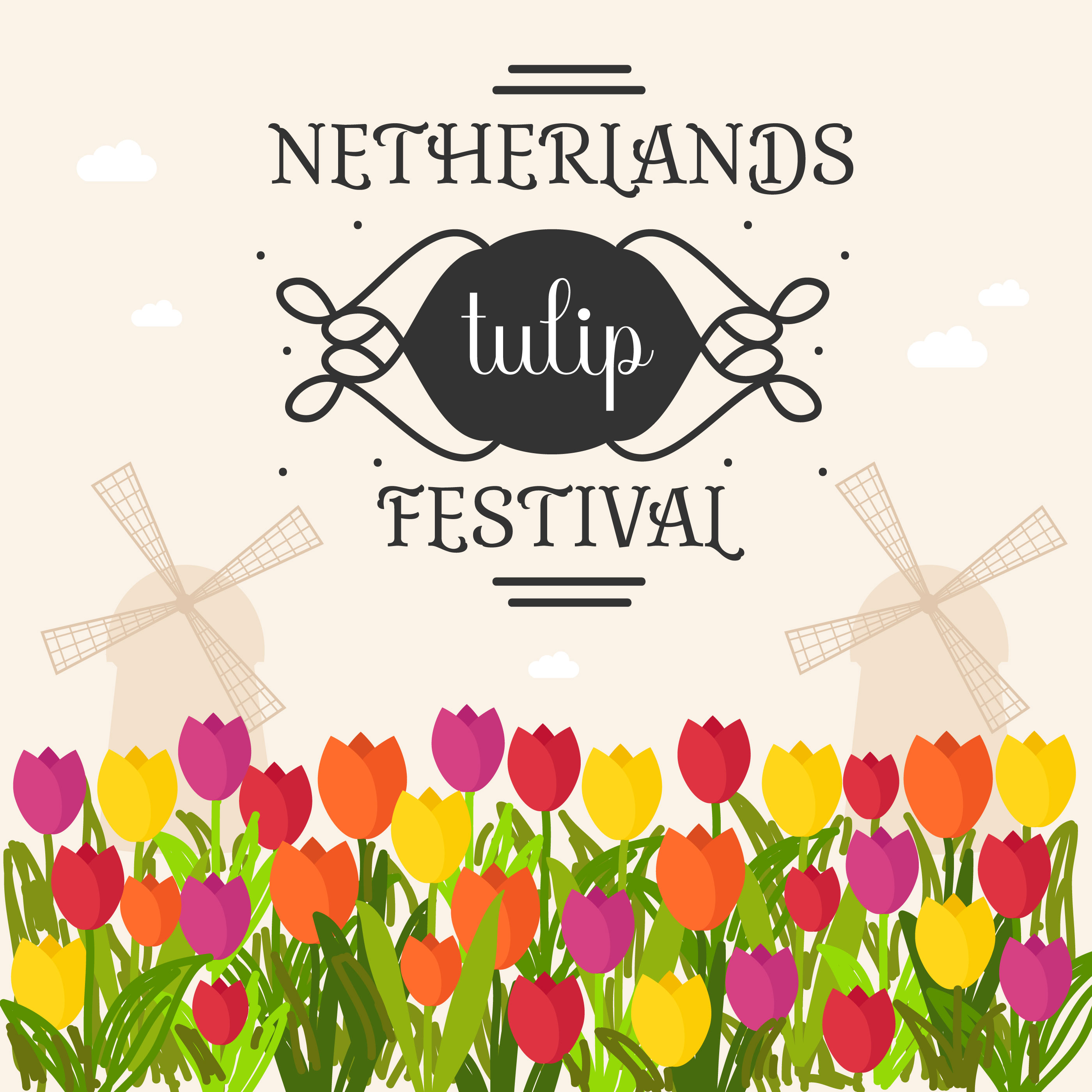 Netherlands Tulip Festival Poster Vector 180902 Vector Art At Vecteezy