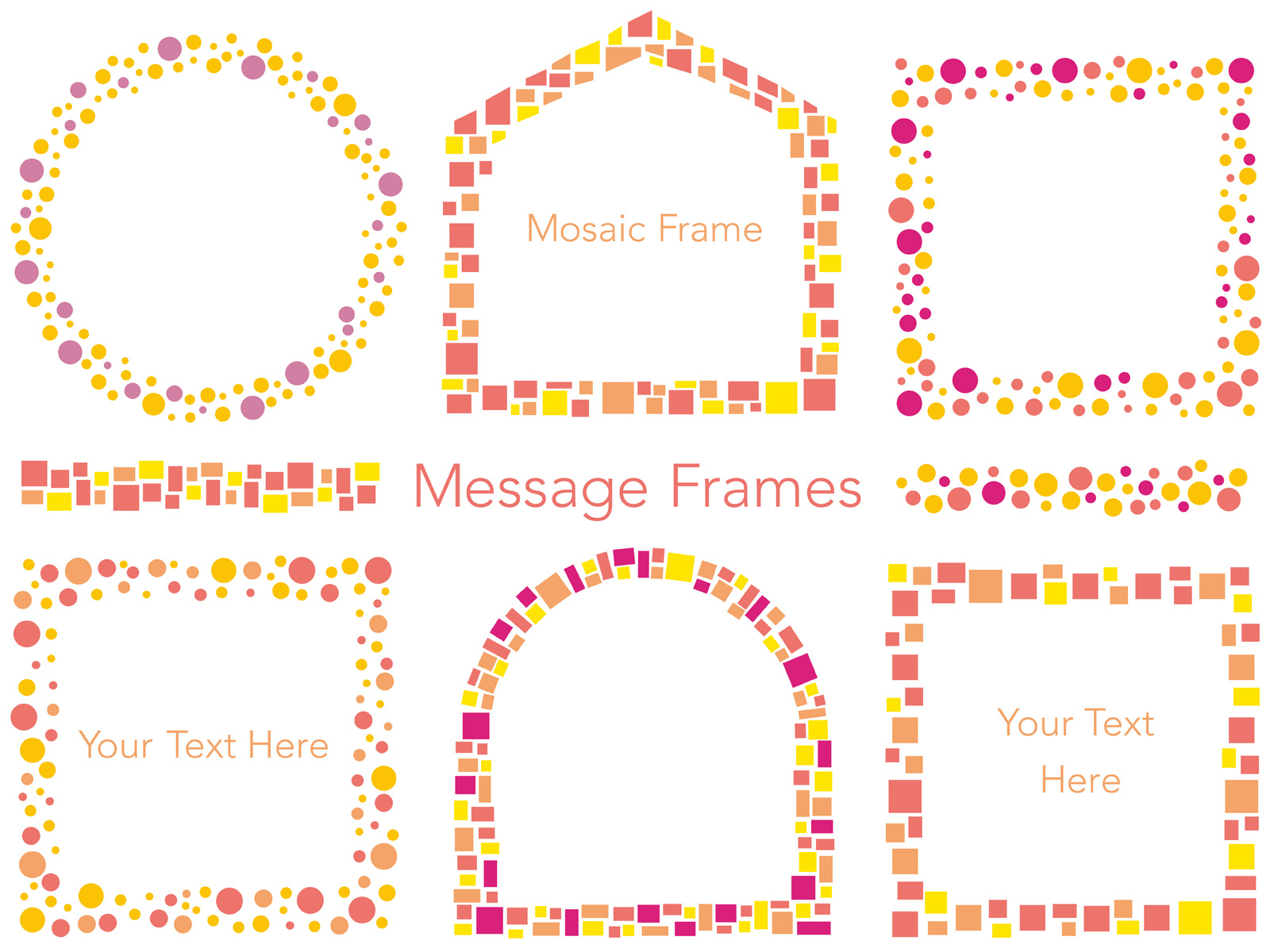 A set of six assorted vector mosaic message frames in autumn colors ...