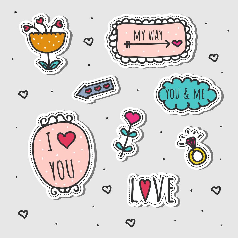 Hand Drawn Love Stickers Set 183780 Vector Art At Vecteezy
