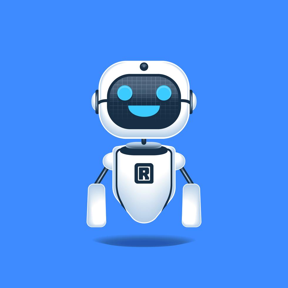 Robot Cheerful Isolated On Blue Background Concept Illustration 199370 Vector Art At Vecteezy
