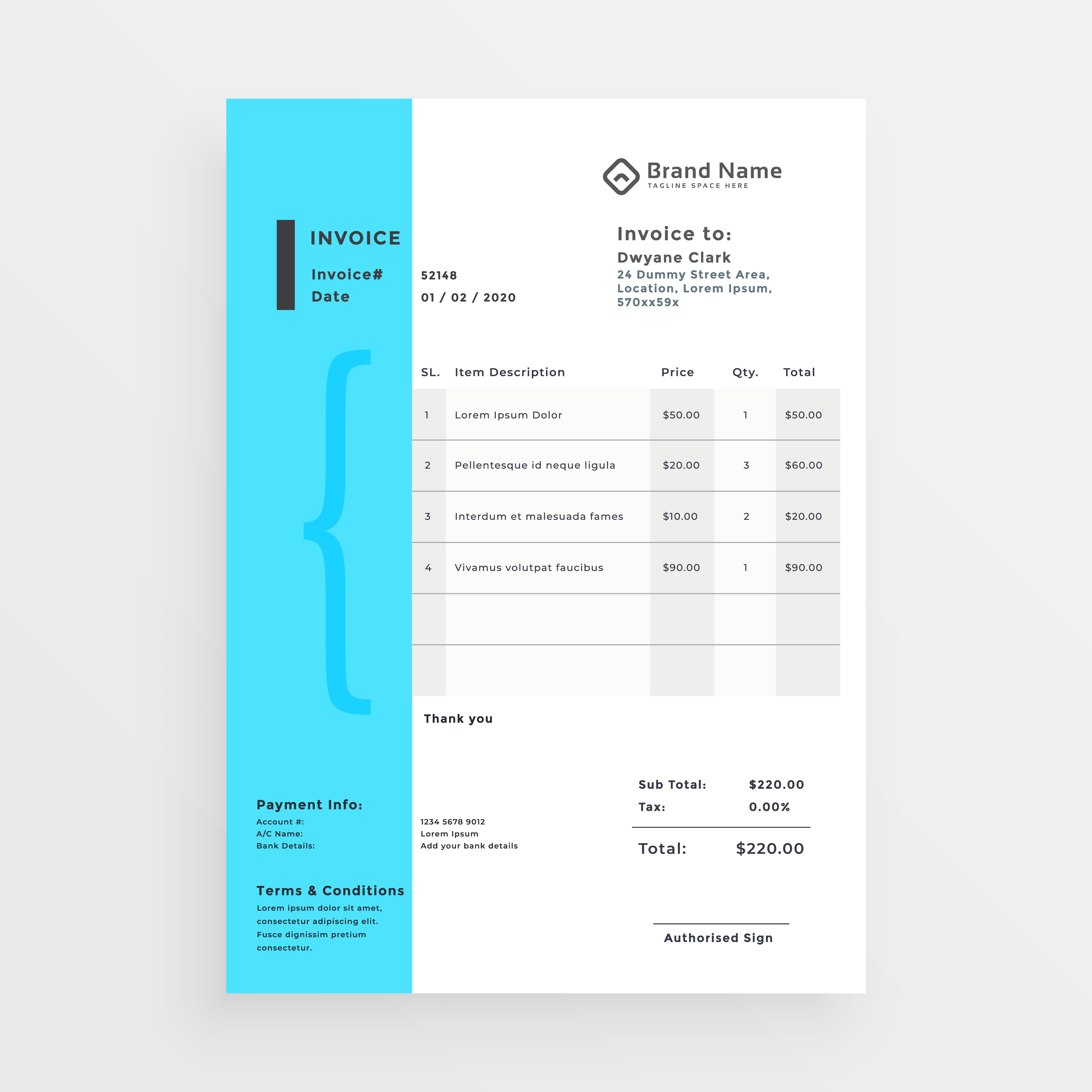 Minimal Creative Invoice Template Design Download Free Vector Art