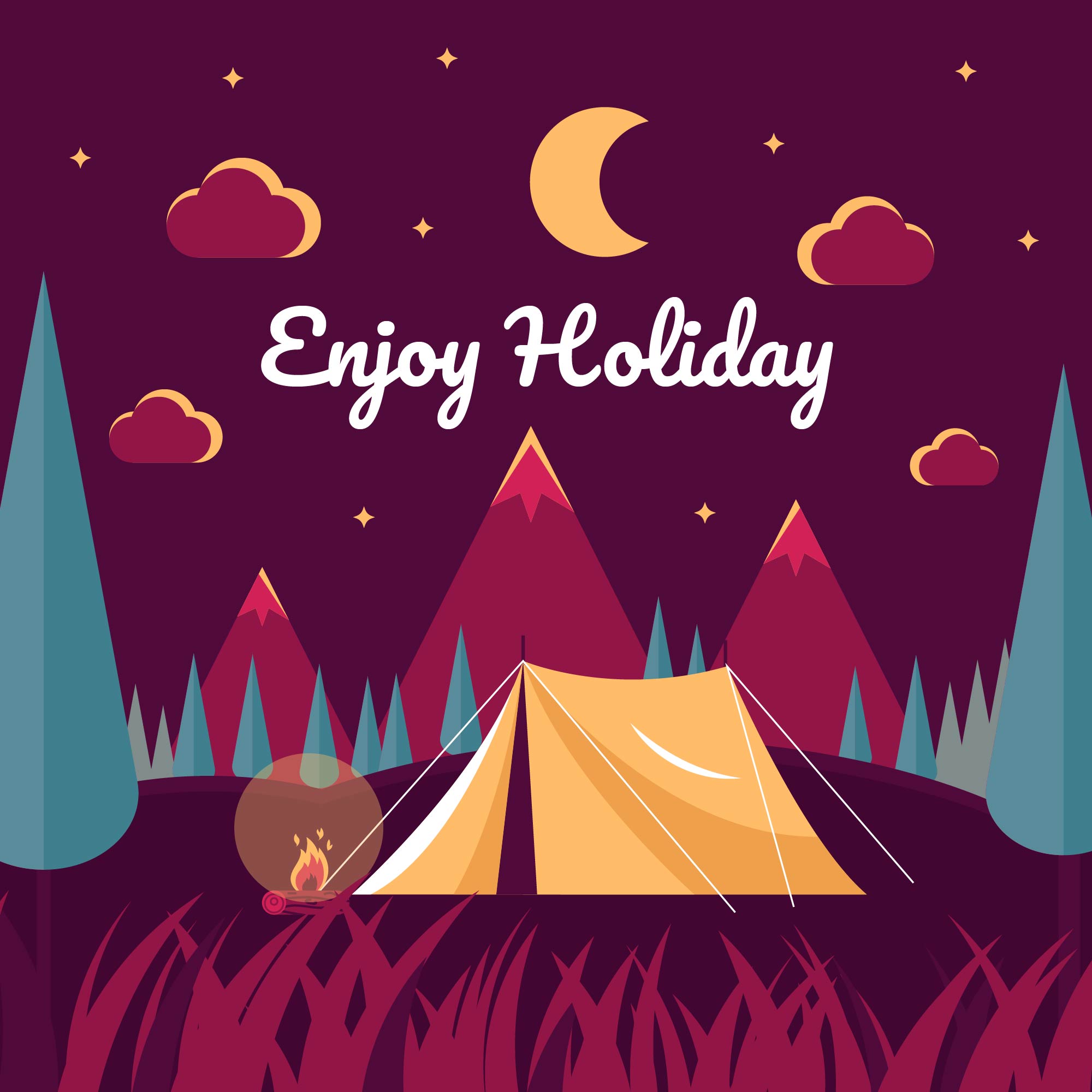 Night Camping Illustration Vector 209083 Vector Art At Vecteezy