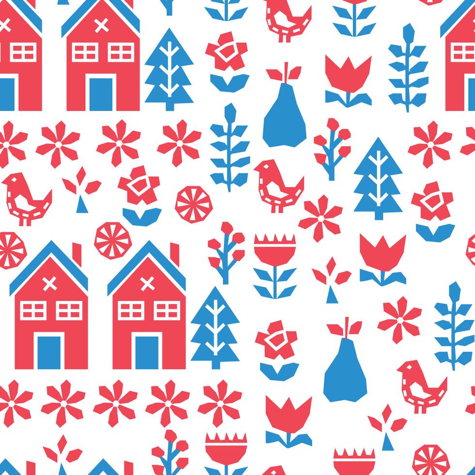 Blue And Red Scandinavian Pattern 230925 Vector Art at Vecteezy