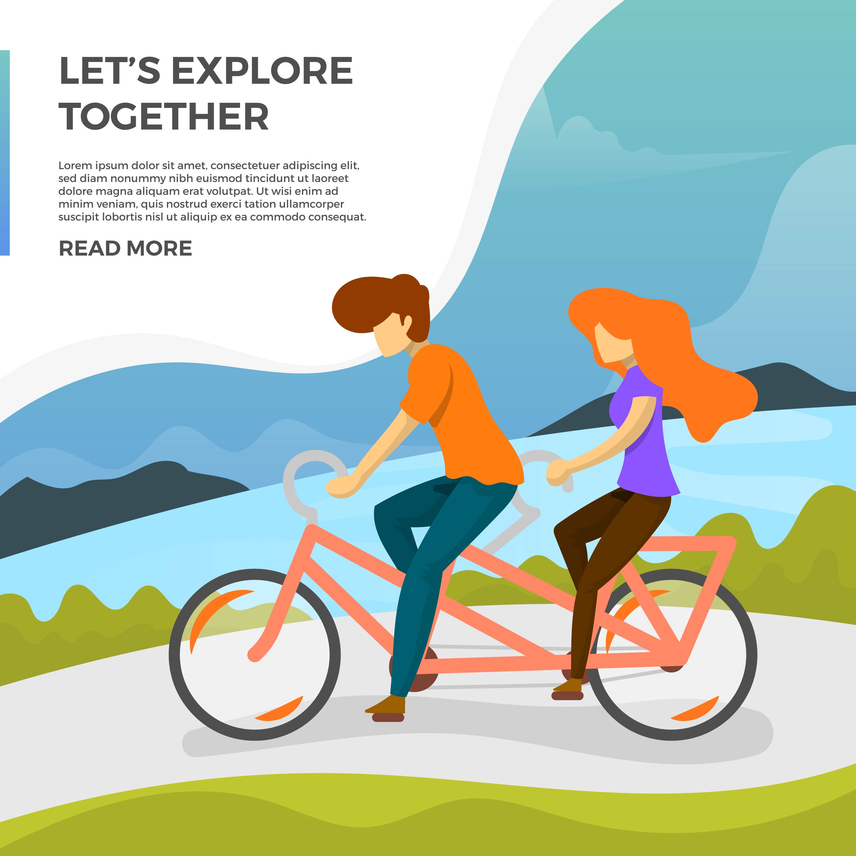 Flat Couple Ride Tandem Bike Vector Illustration 242690 Vector Art at Vecteezy