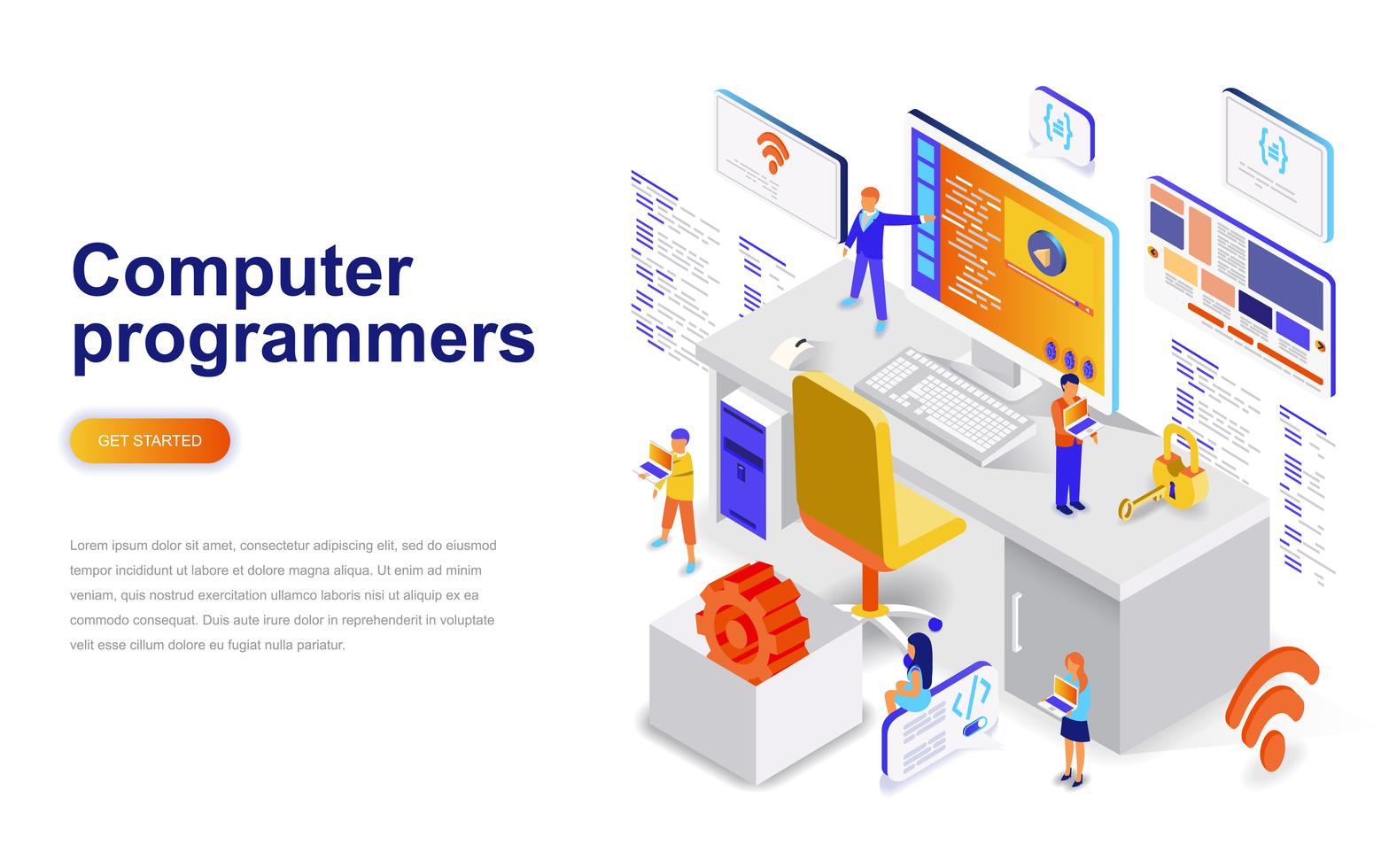Computer programmers modern flat design isometric concept 258071 Vector ...