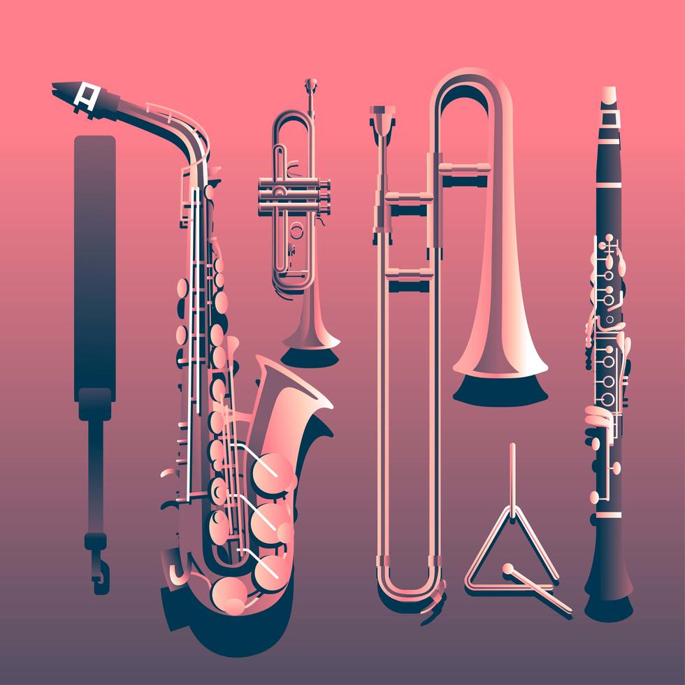 Brass Musical Instruments Knolling Angle 259359 Vector Art at Vecteezy
