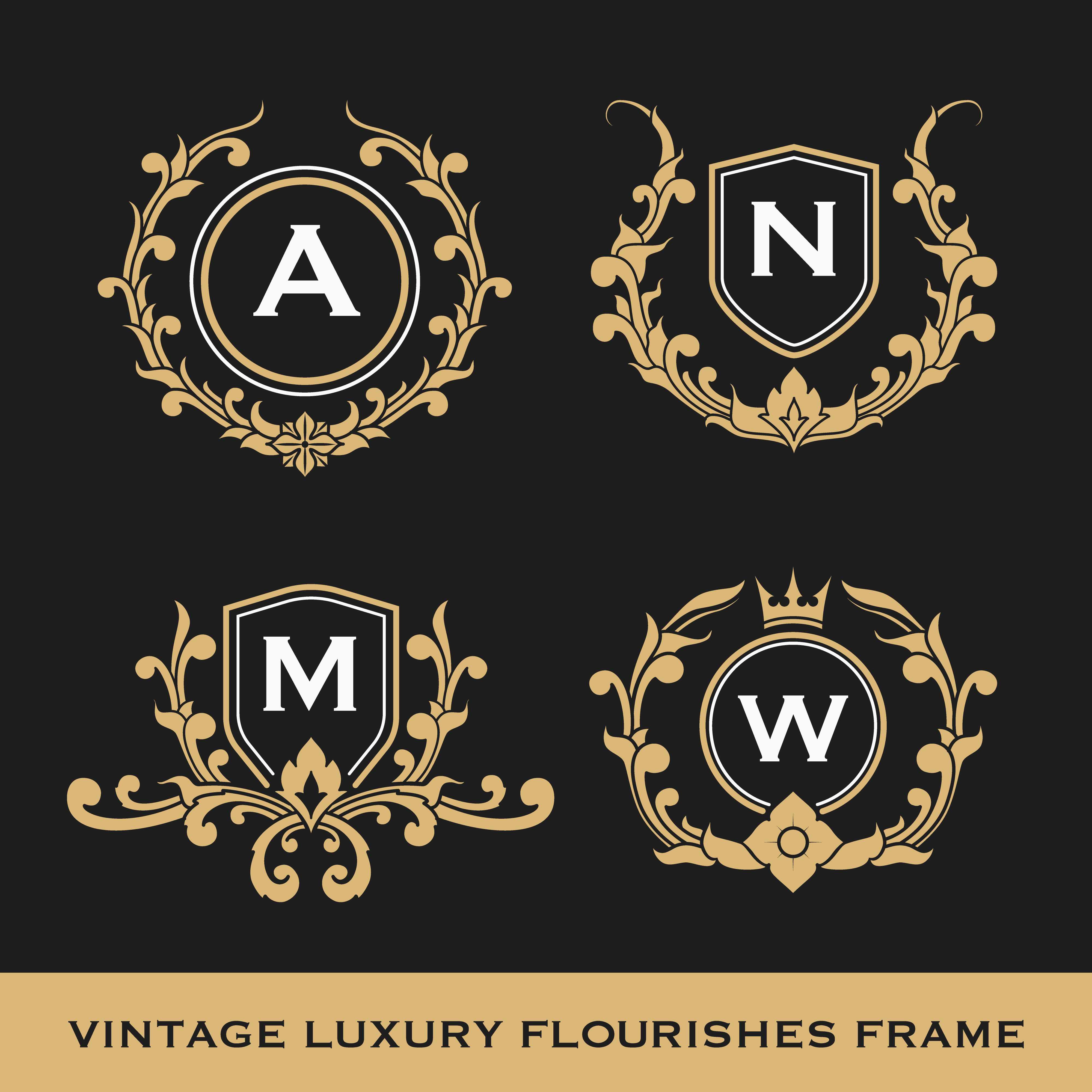 Set of Vintage Luxury Monogram Frame Template Design 262624 Vector Art ...