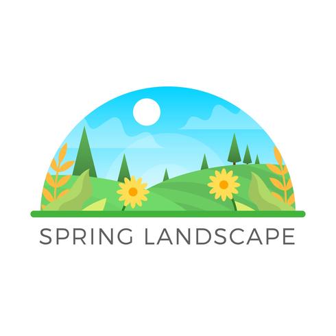 Flat Modern Spring Landscape In Frame Illustration 268492 Vector Art at ...