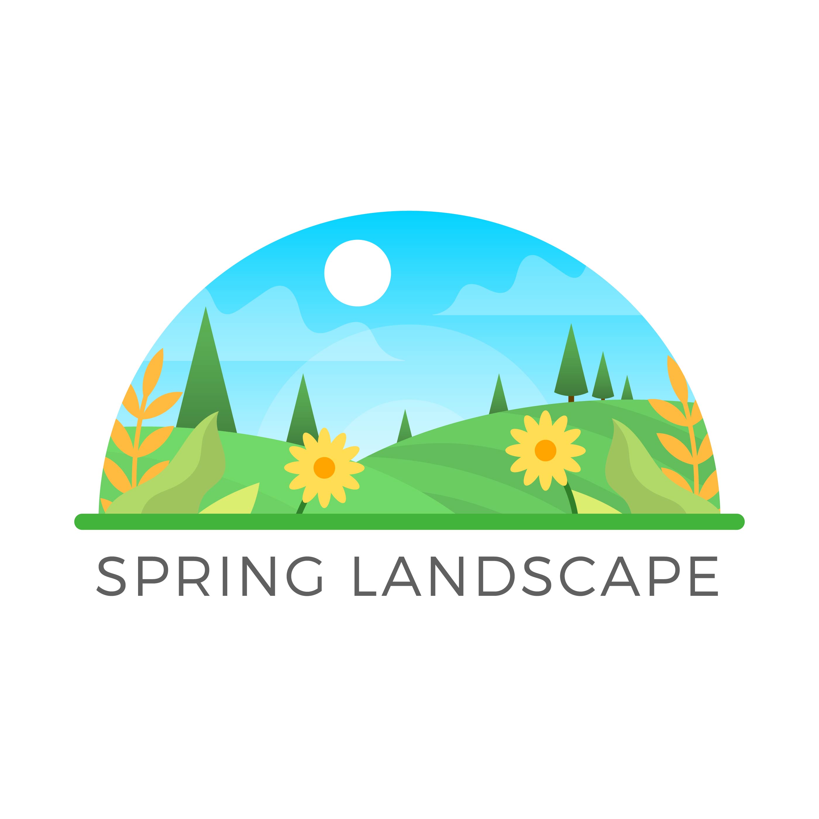 Flat Modern Spring Landscape In Frame Illustration 268492 Vector Art at ...