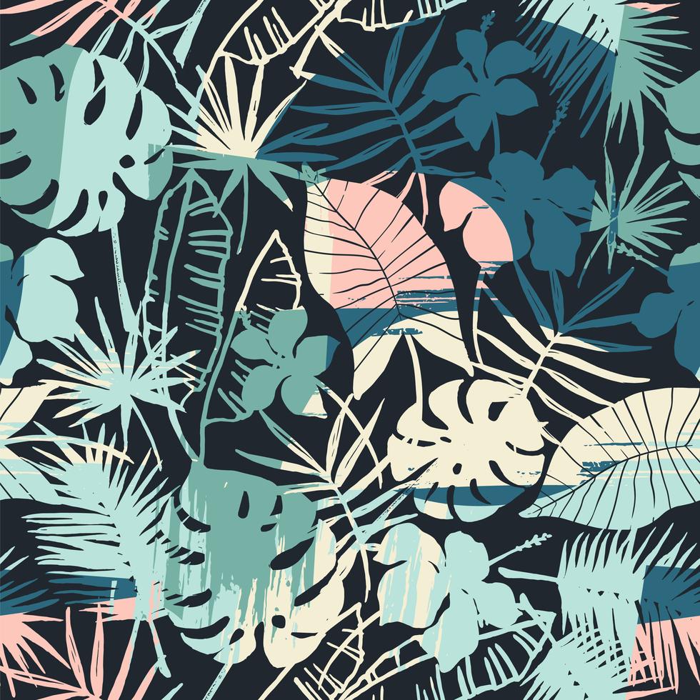 Seamless exotic pattern with tropical plants and artistic background ...