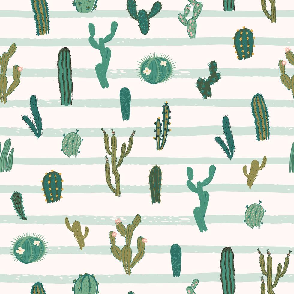 Vector seamless pattern with cactus. Repeated texture with green cacti. 293317 Vector Art at ...
