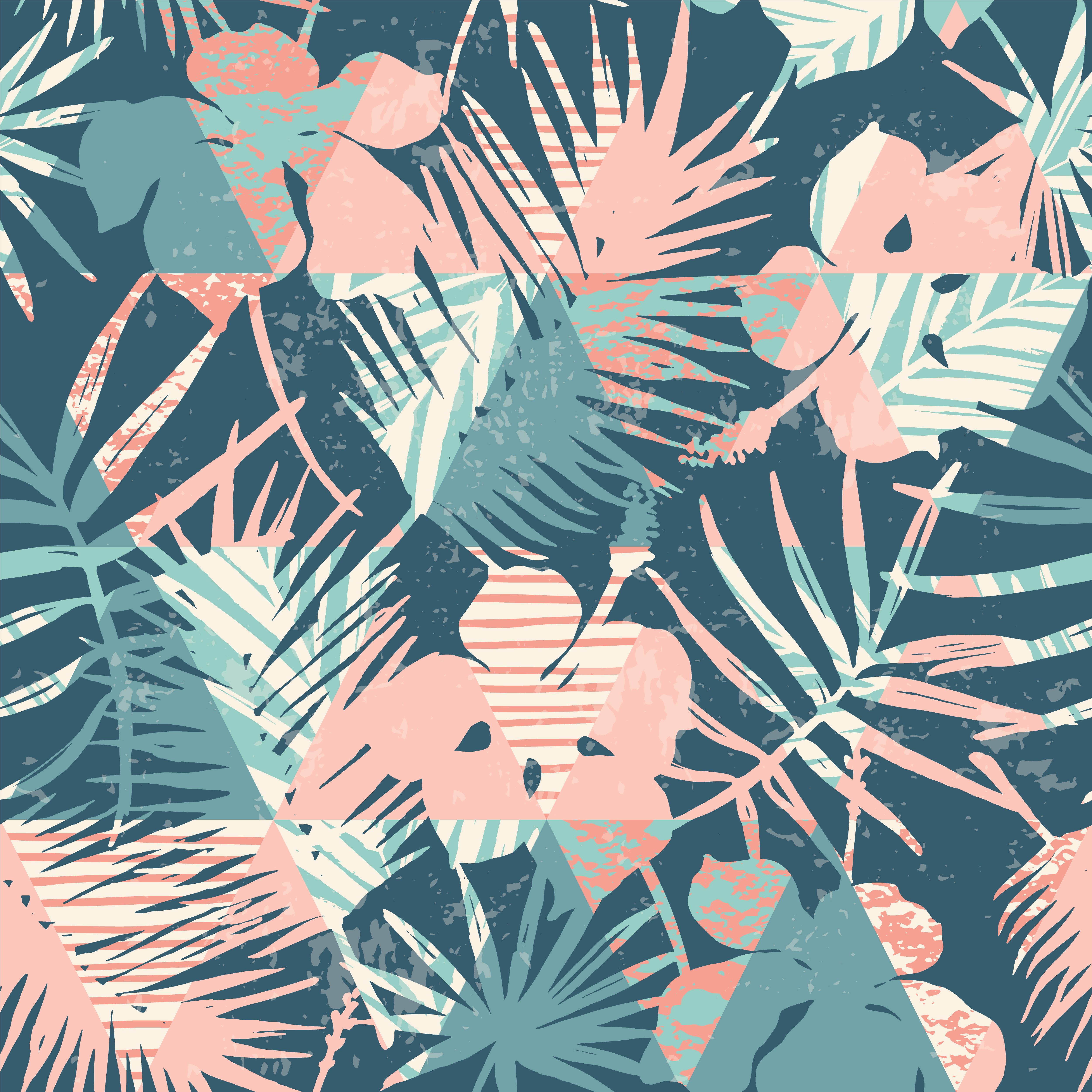 Seamless Exotic Pattern With Tropical Plants And Geometric Background