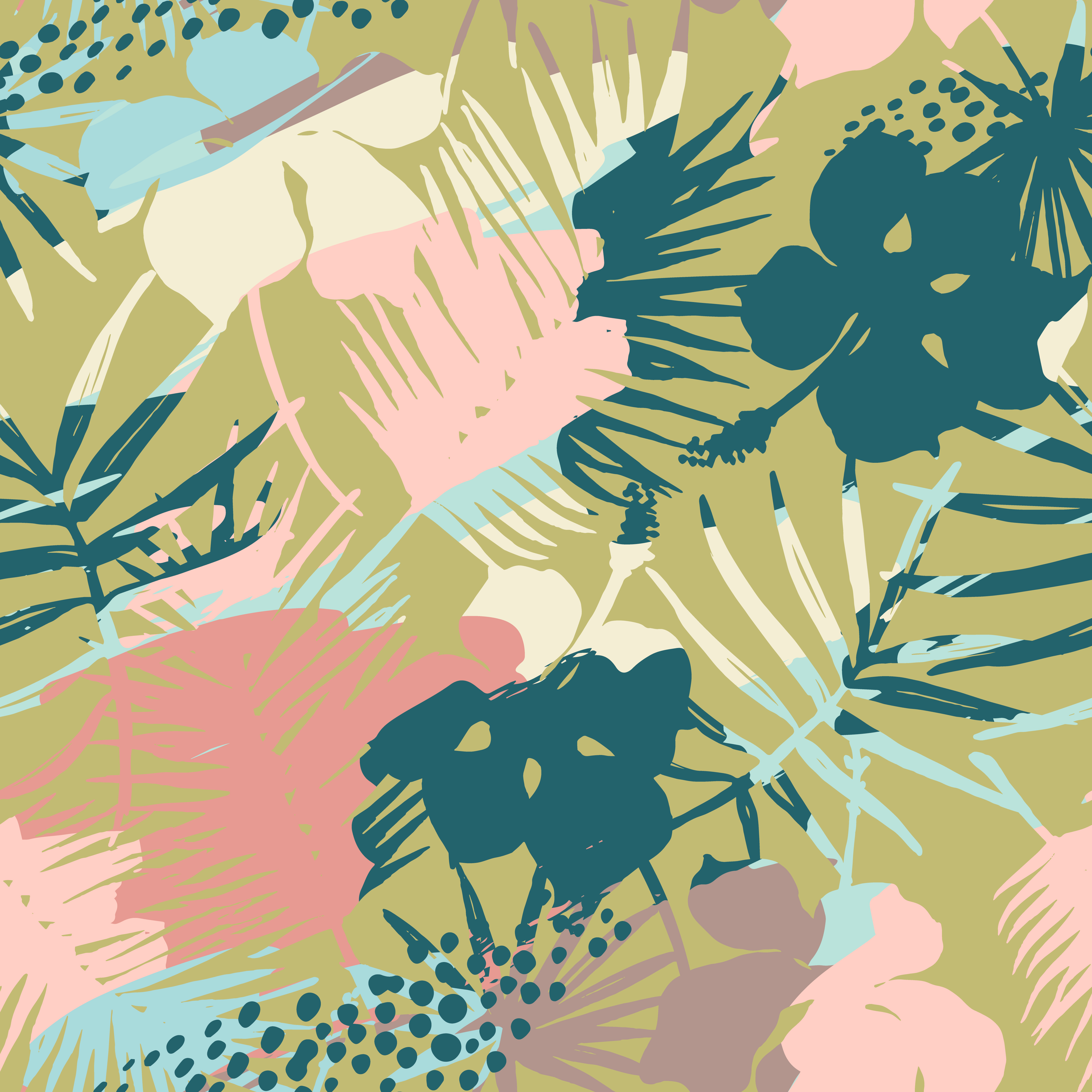 Seamless Exotic Pattern With Tropical Plants And Artistic Background