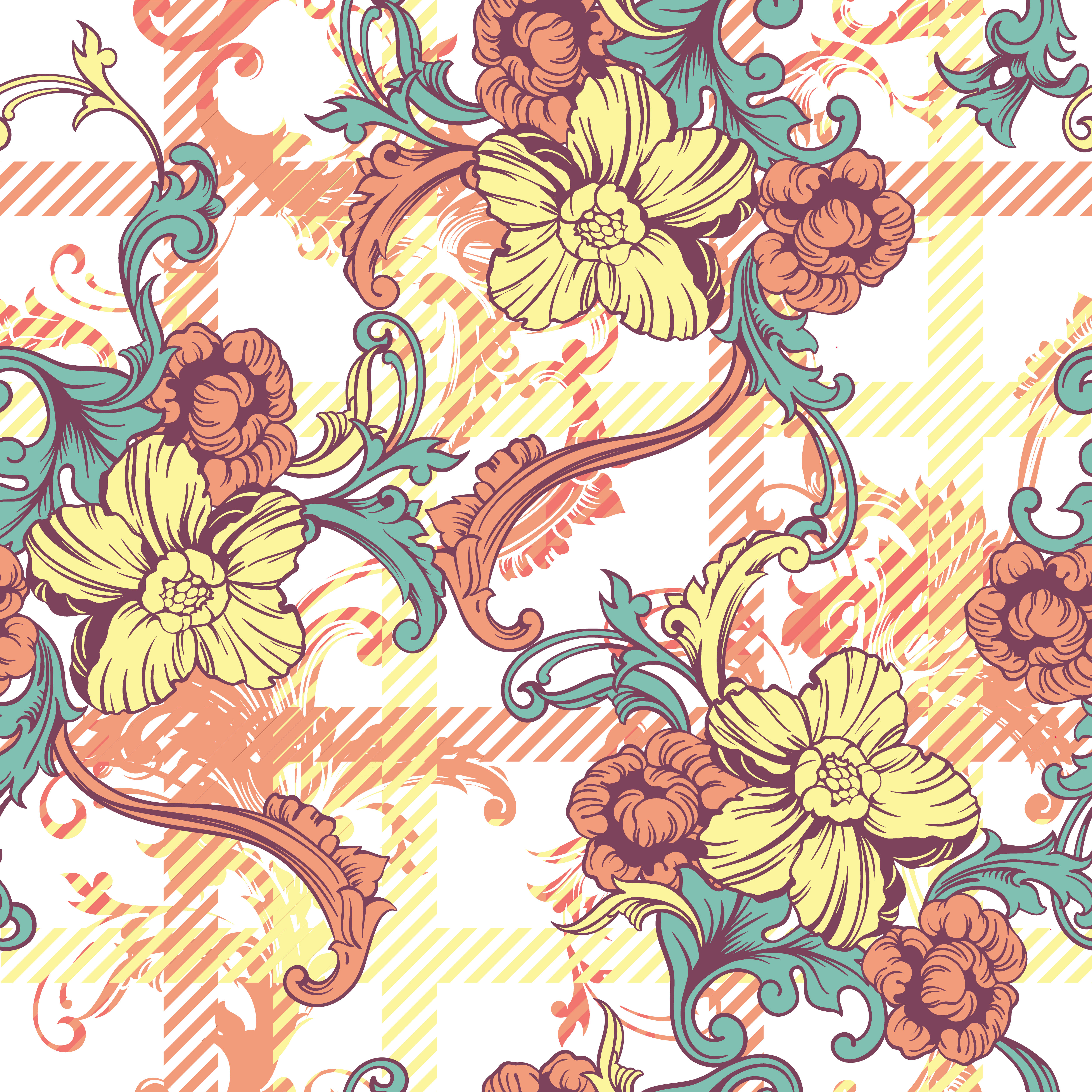 Eclectic fabric plaid seamless pattern with baroque ornament. 294655 ...