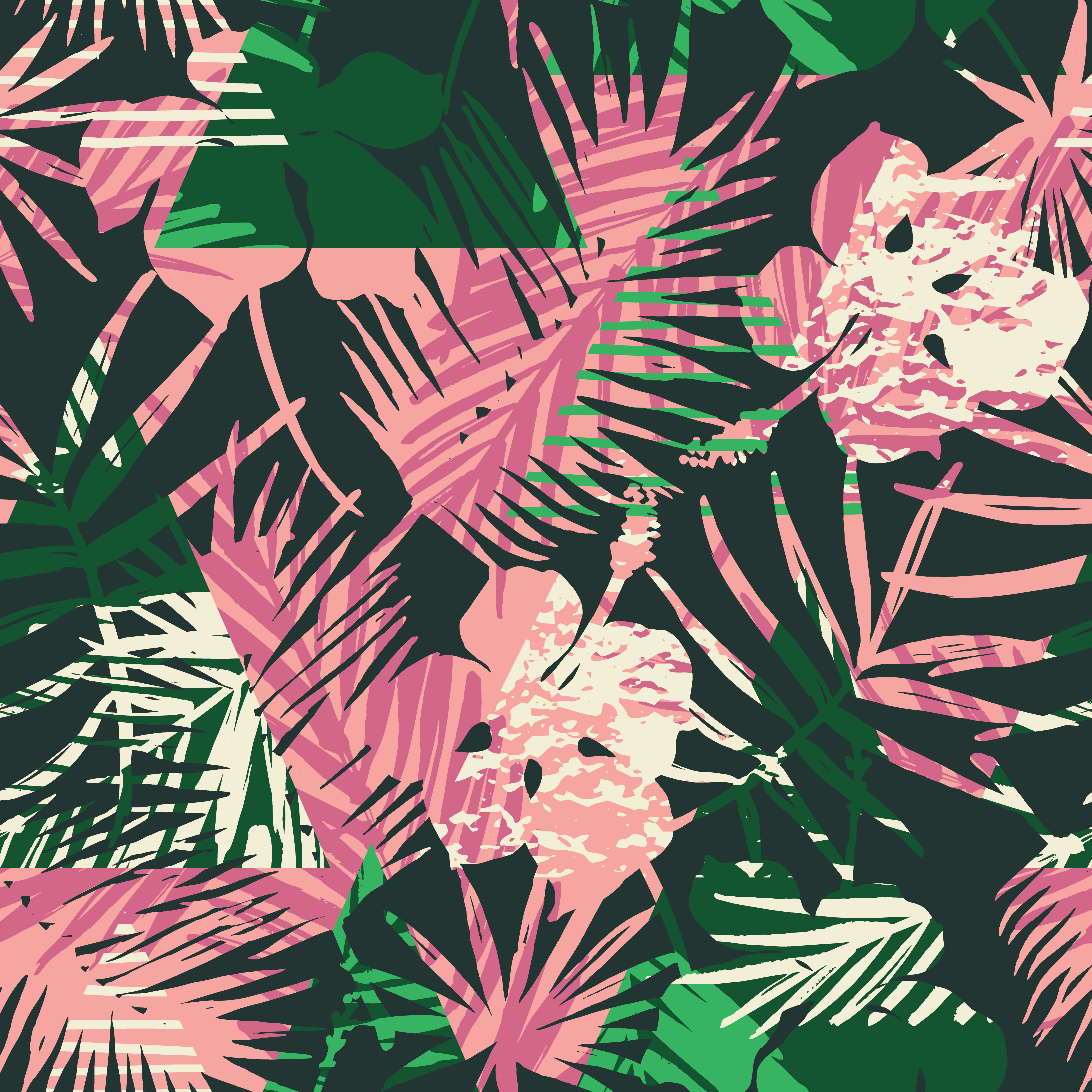 Seamless Exotic Pattern With Tropical Plants And Geometric Background