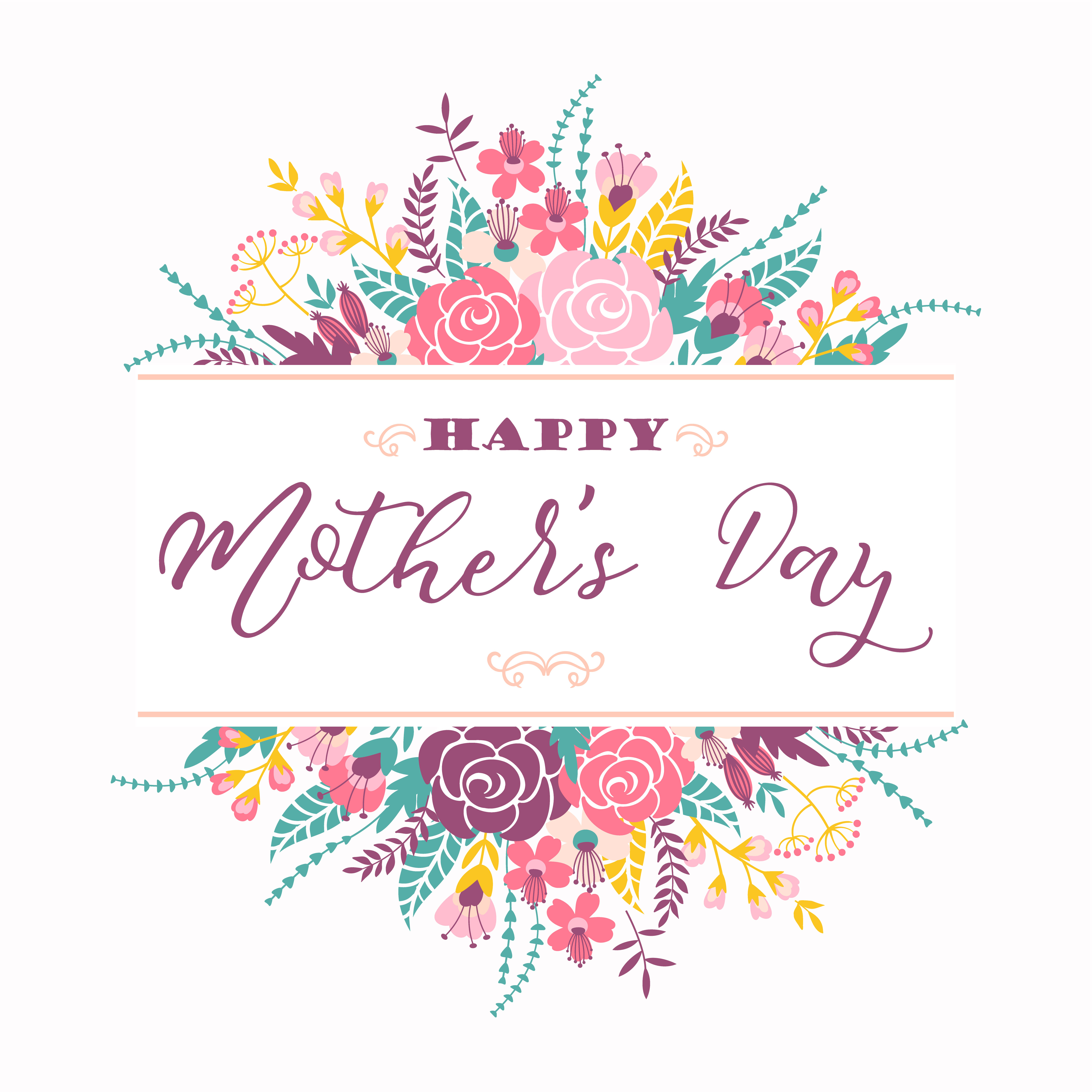 Happy Mothers Day Lettering Greeting Card With Flowers 296090 Vector