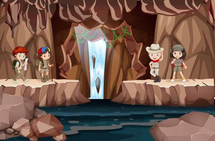 Children exploring a cave with waterfall 301455 Vector Art at Vecteezy Children exploring a cave with waterfall 301455 Vector Art at Vecteezy