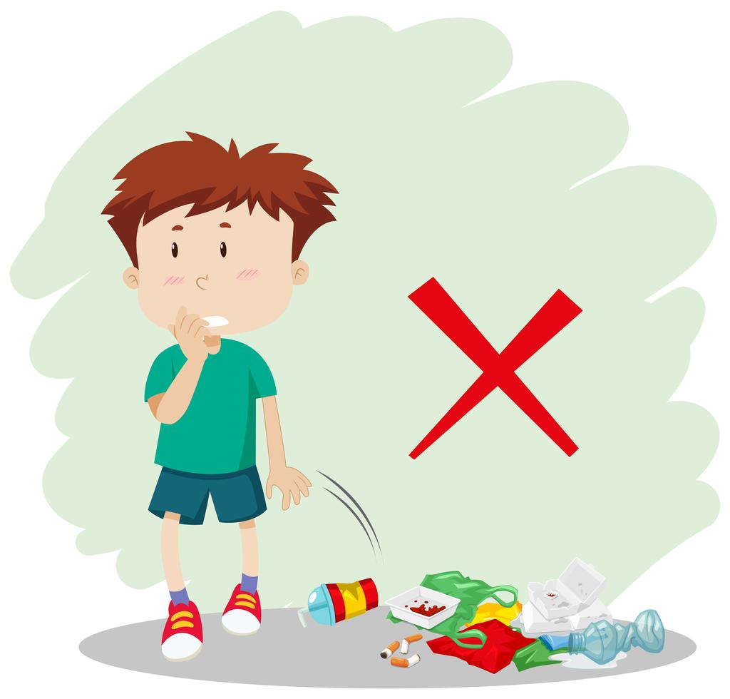 Un Niño Tirando Basura En La Calle 302580 Vector En Vecteezy