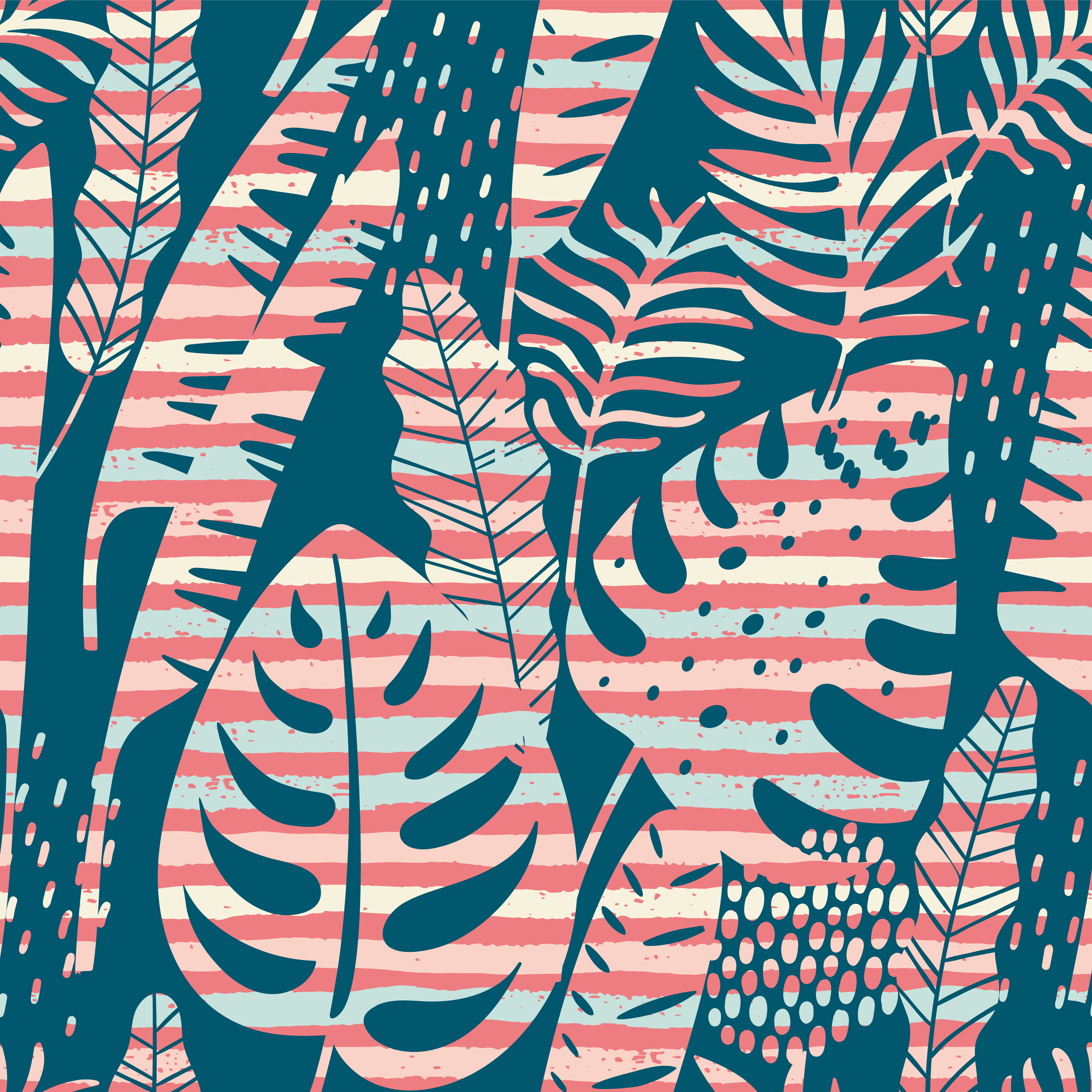 Seamless Exotic Pattern With Tropical Plants And Stripes Background