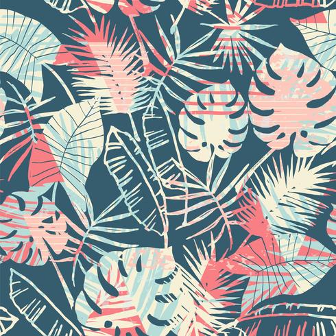 Seamless exotic pattern with tropical plants and geometric background ...